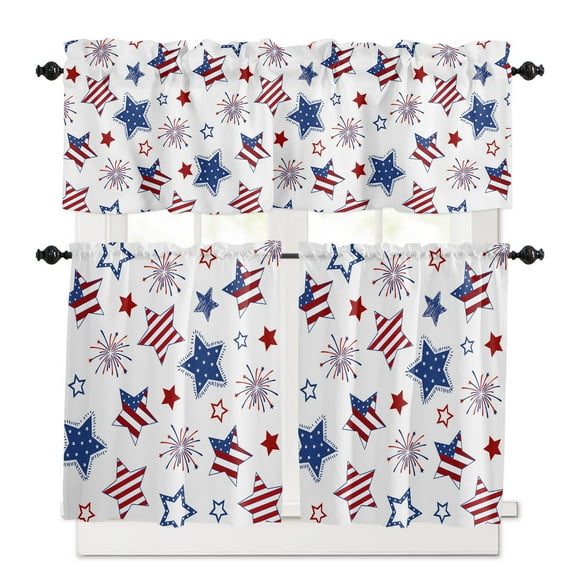 Independence Day Stars Kitchen Curtains Valances and Tiers Red Blue ...