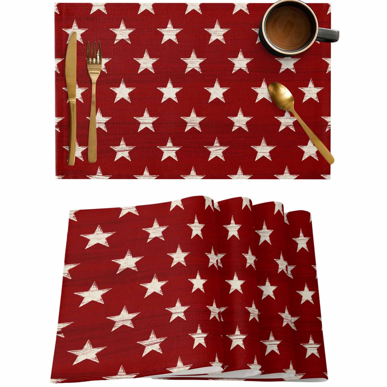 Independence Day Stars on Red Placemats Set of 4,Wipeable Washable ...