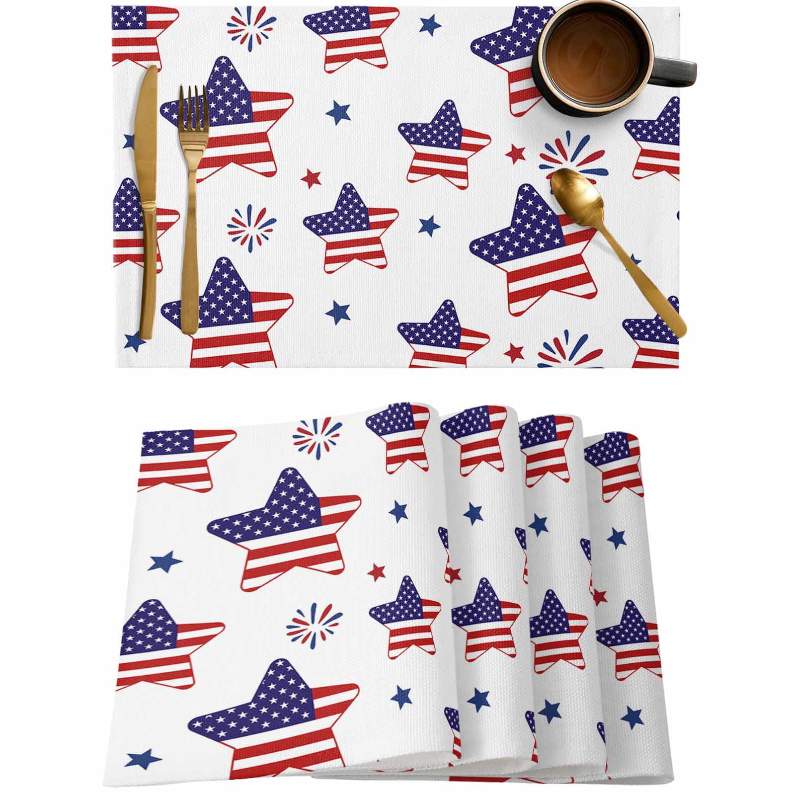 Independence Day Stars Red Stripes Fireworks Placemats Set of 4 ...