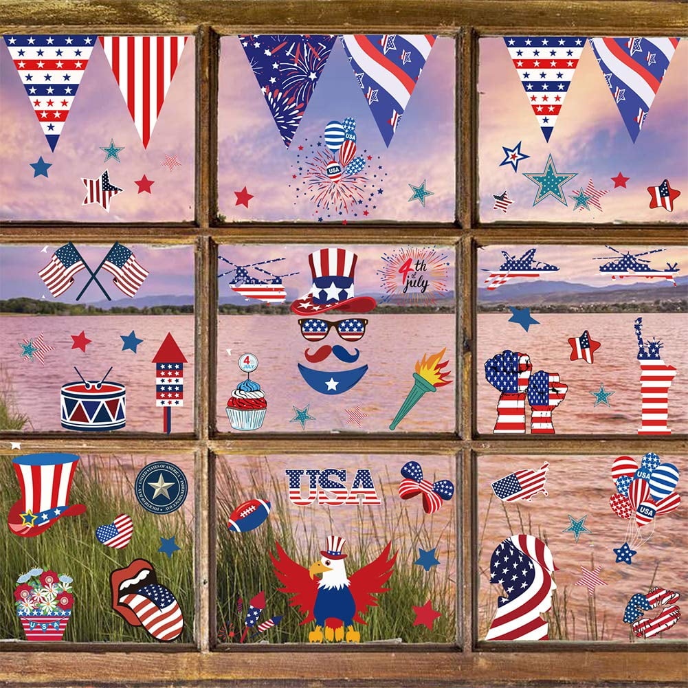 Independence Day Stars Stripes Decor,9 Sheets 4th of July Window Clings ...
