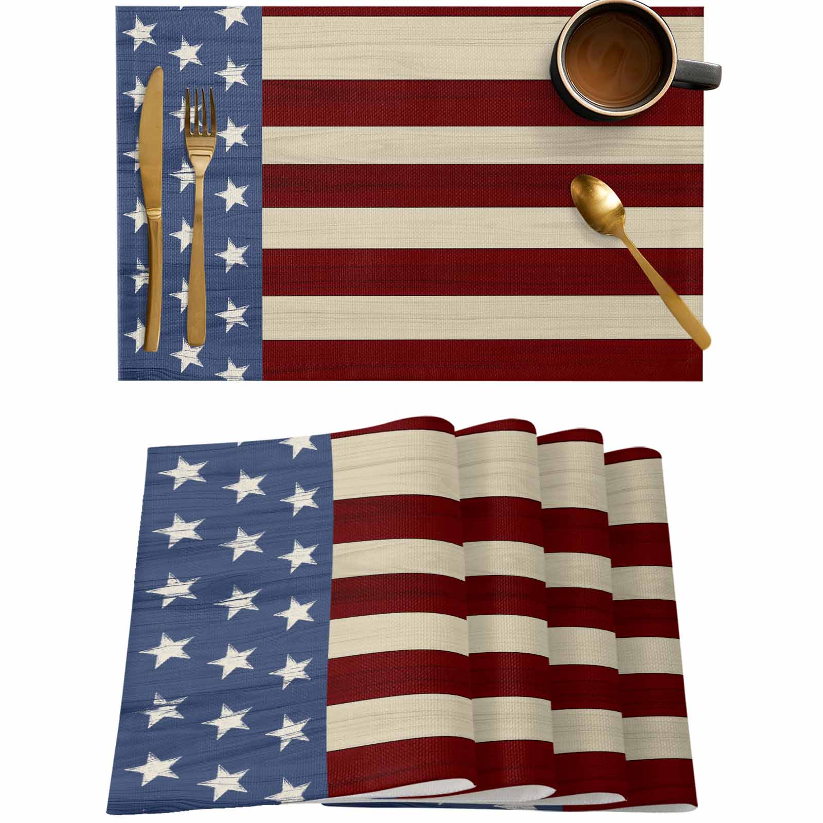 Independence Day Stars and Stripes Placemats Set of 4,Wipeable Washable ...