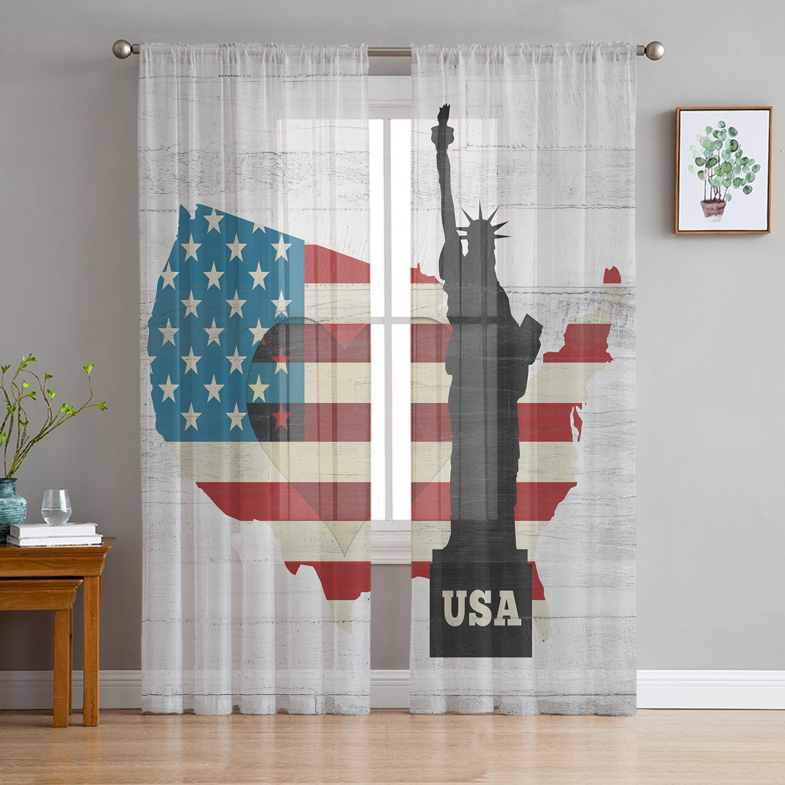 Independence Day Statue Of Liberty Sheer Window Curtains for Bedroom ...