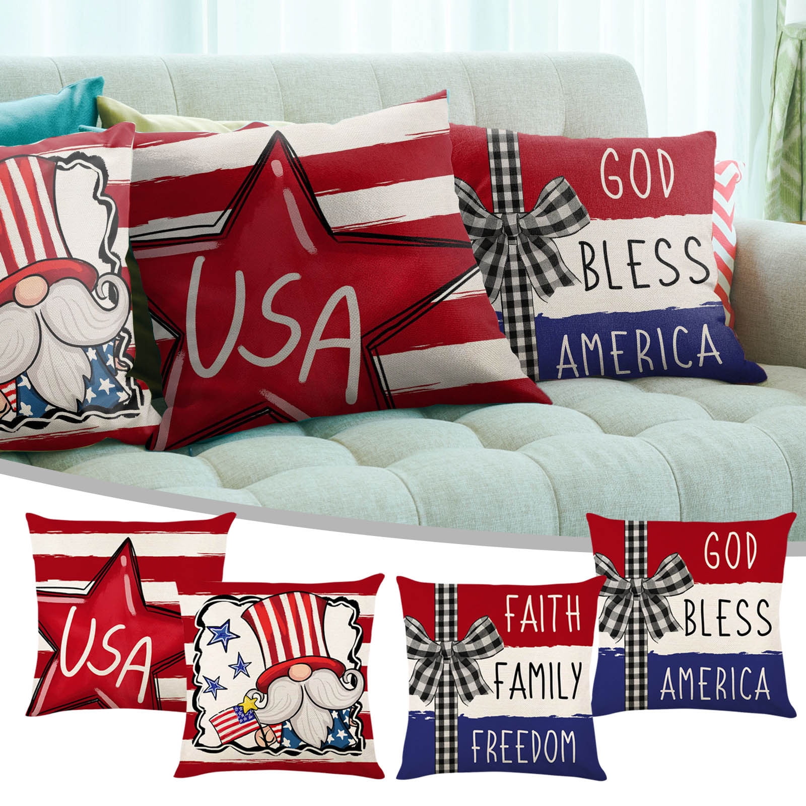 Independence Day Striped Pillow Cases 18x18Inch Patriotic Sofa Cushion ...