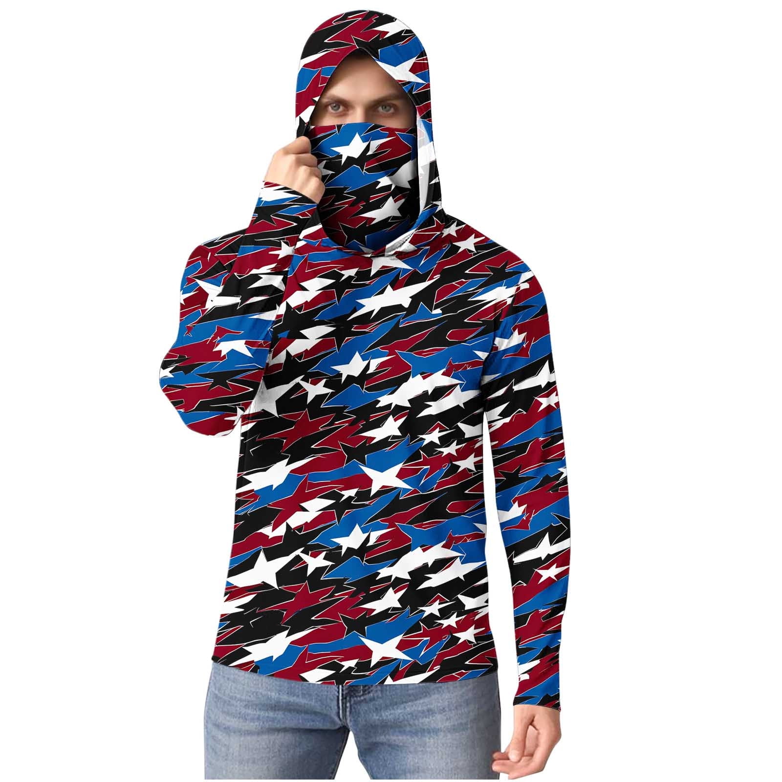 Independence Day Sun Protection Hoodie for Mens，Summer American Flag Printed UV Spf Tee Shirts ...
