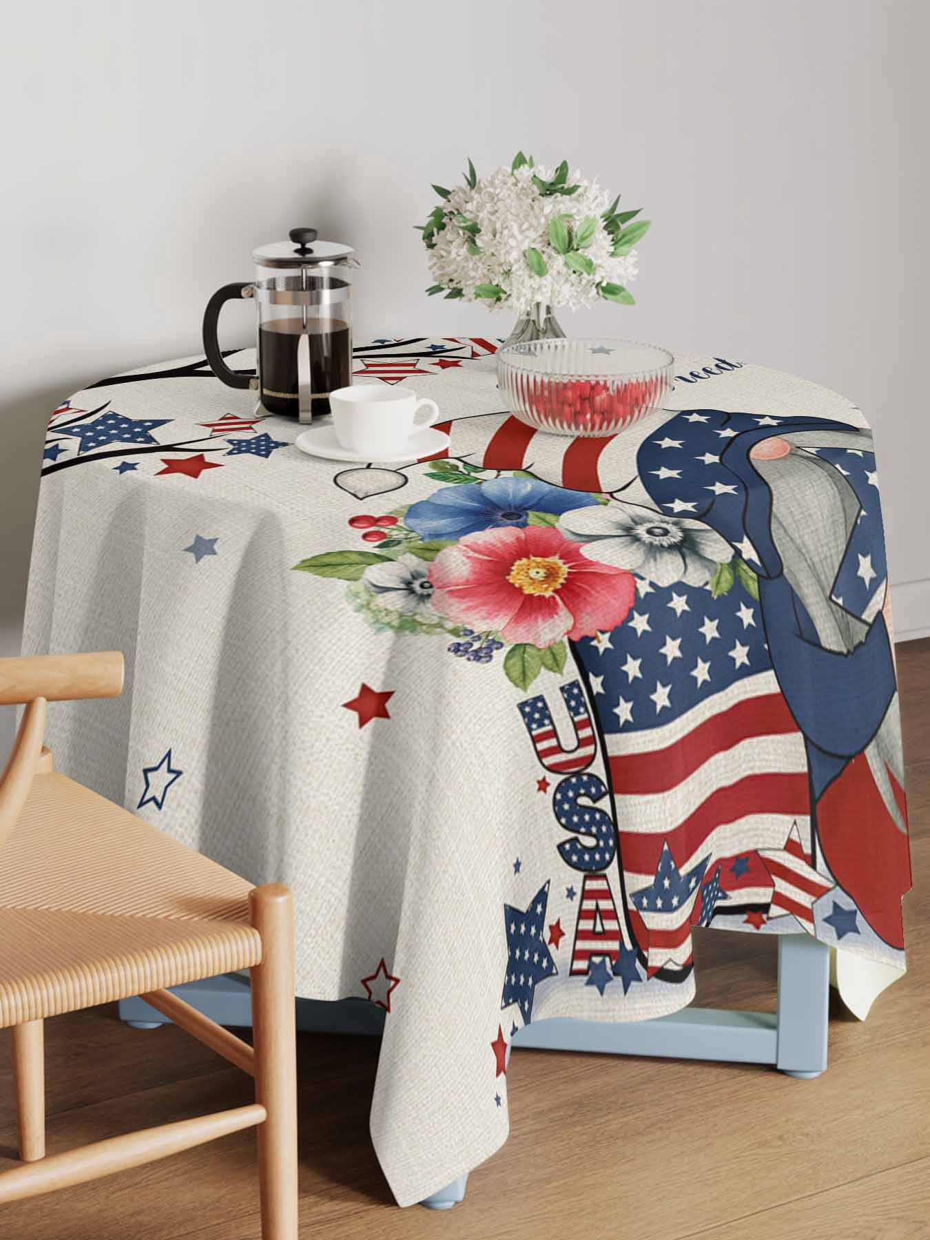 Independence Day Table Cloth 60x60 Inch Square, Patriots Dwarfs US Flag ...