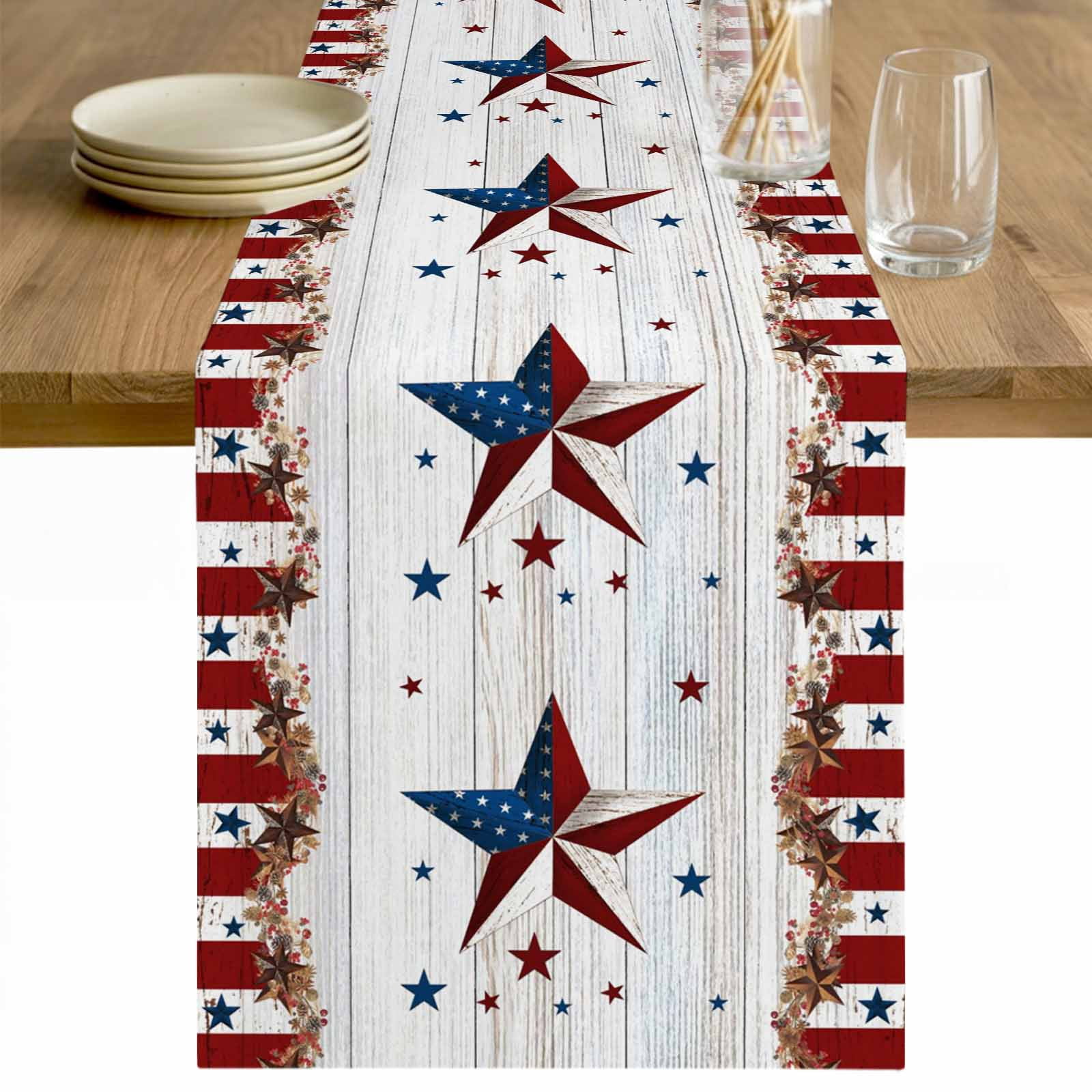 Independence Day Table Runner - 108 Inch Long USA Flag Star Wooden ...