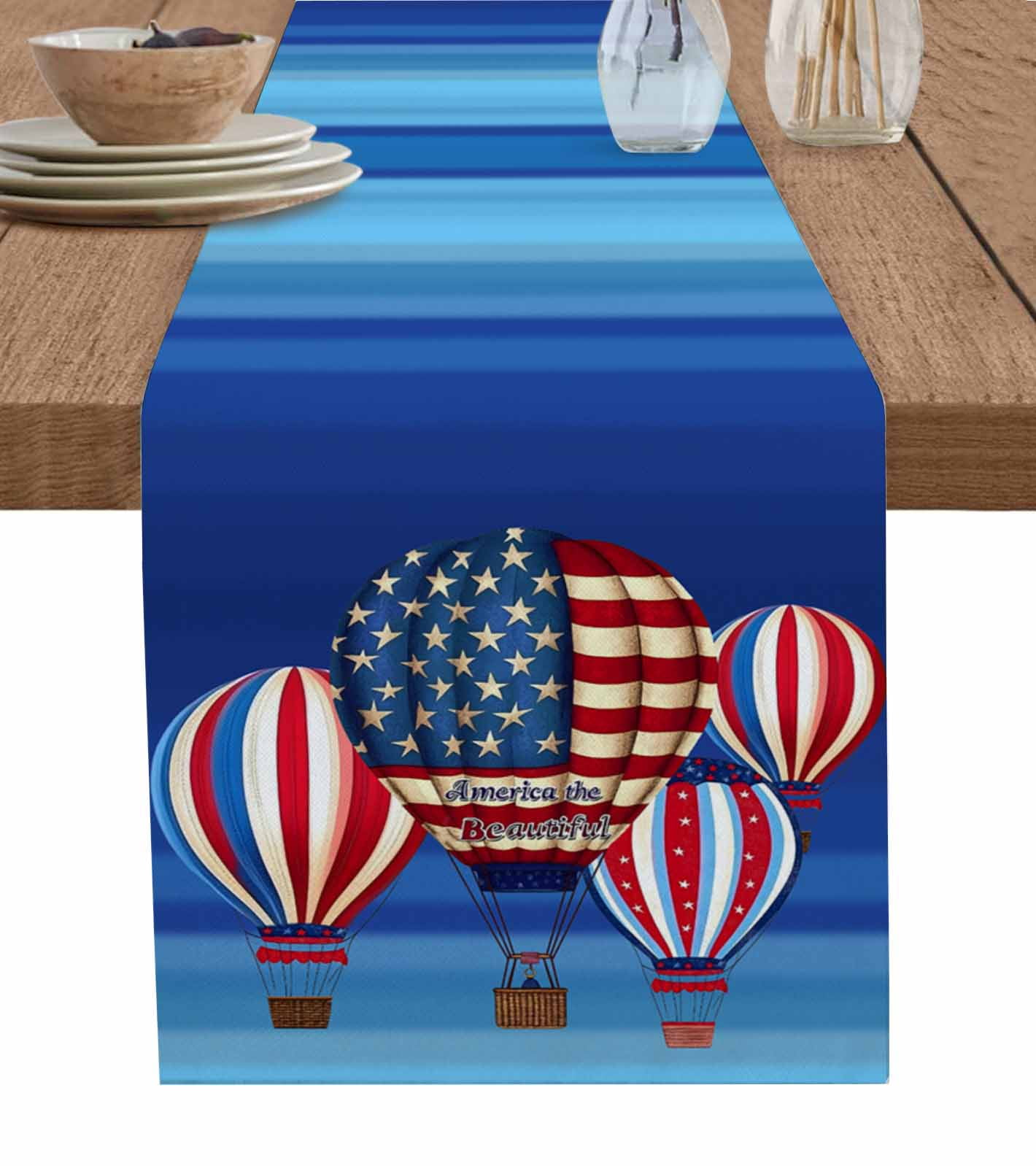 Independence Day Table Runner 108 Inches, Hot Air Balloon Patriotic Star Bed Runner Dresser ...