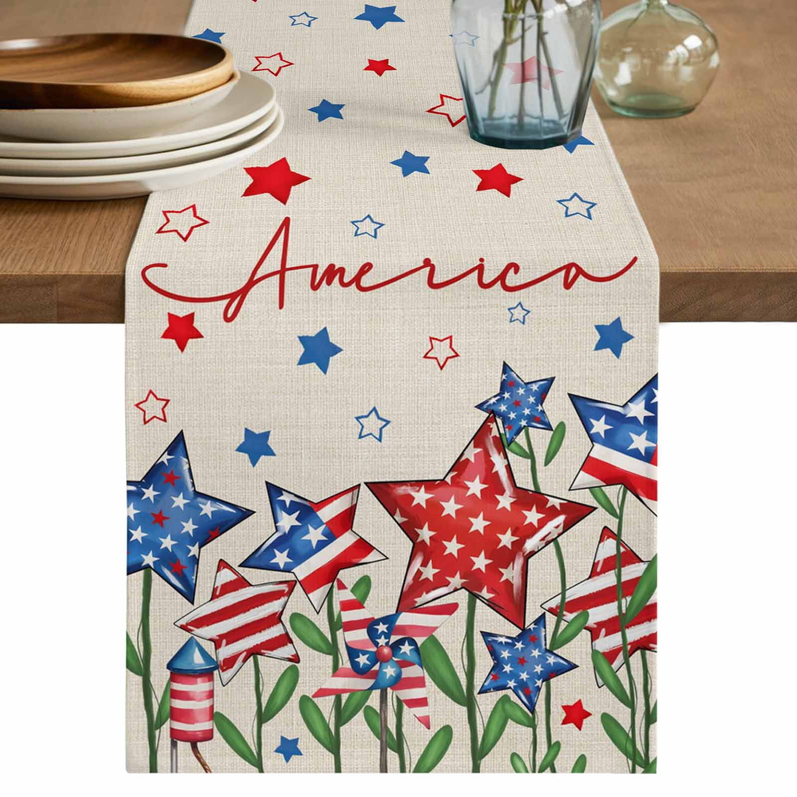 Independence Day Table Runner 120 Inches, 4th of July Striped Stars ...