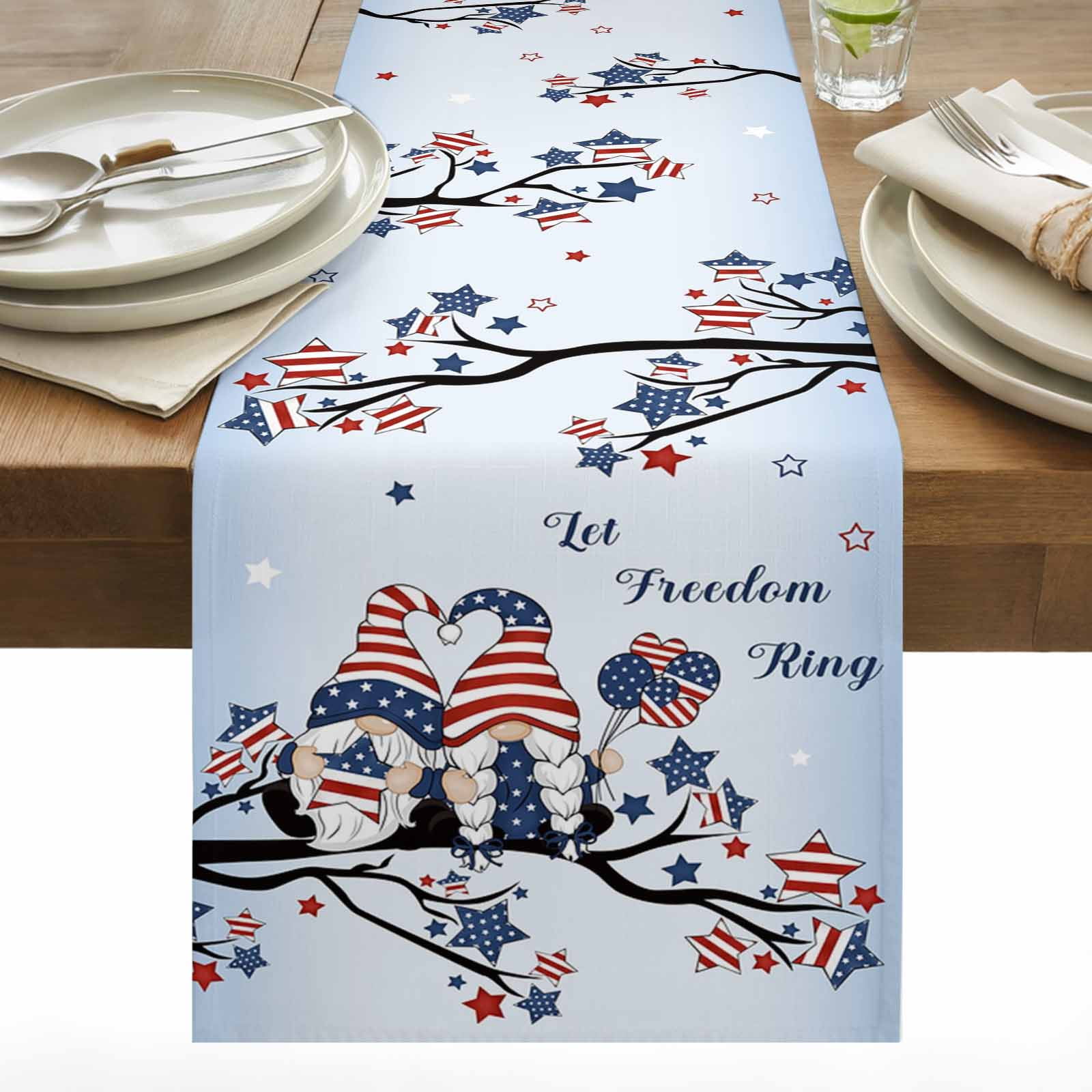 Independence Day Table Runner 13x120 inch Gnome Fourth of July Cotton ...