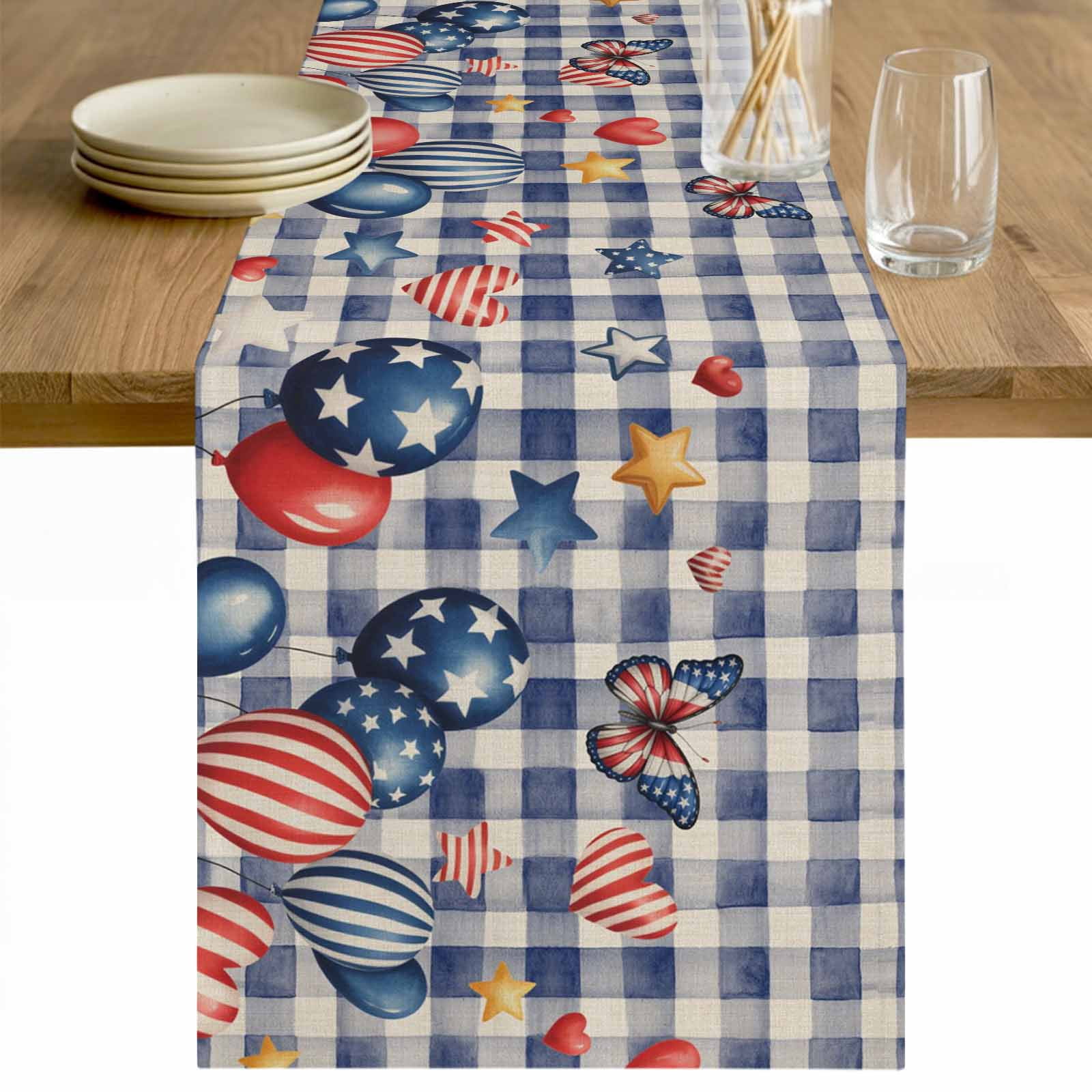 Independence Day Table Runner - 36 Inch Long Flag Balloons Butterflies ...