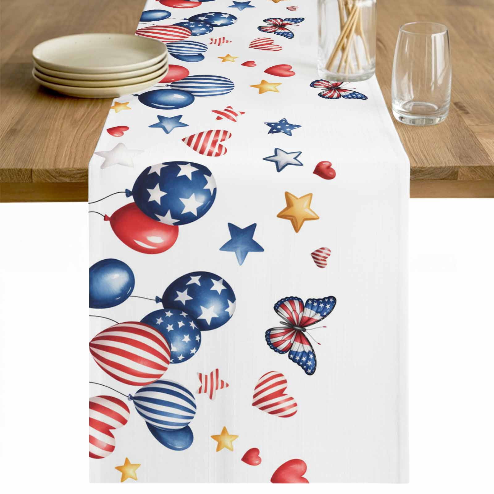 Independence Day Table Runner - 48 Inch Long Flag Balloons Butterflies ...