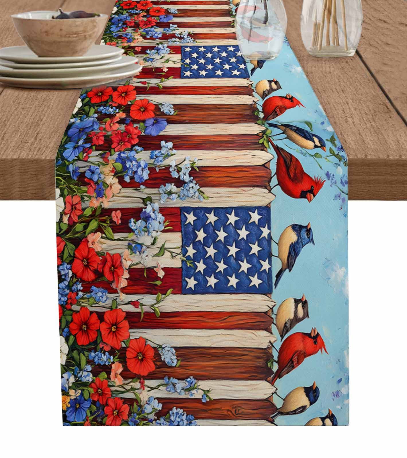 Independence Day Table Runner 60 Inches, 4th of July Bird USA Flag ...