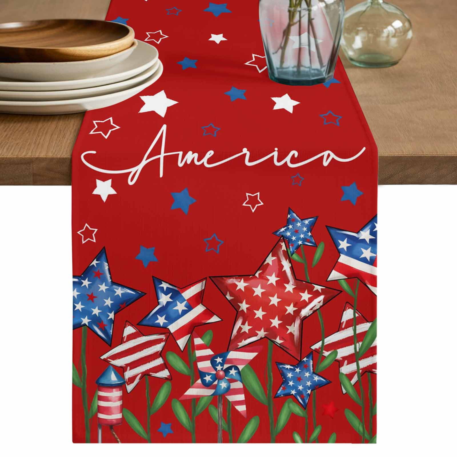Independence Day Table Runner 70 Inches, 4th of July Red Striped Stars ...