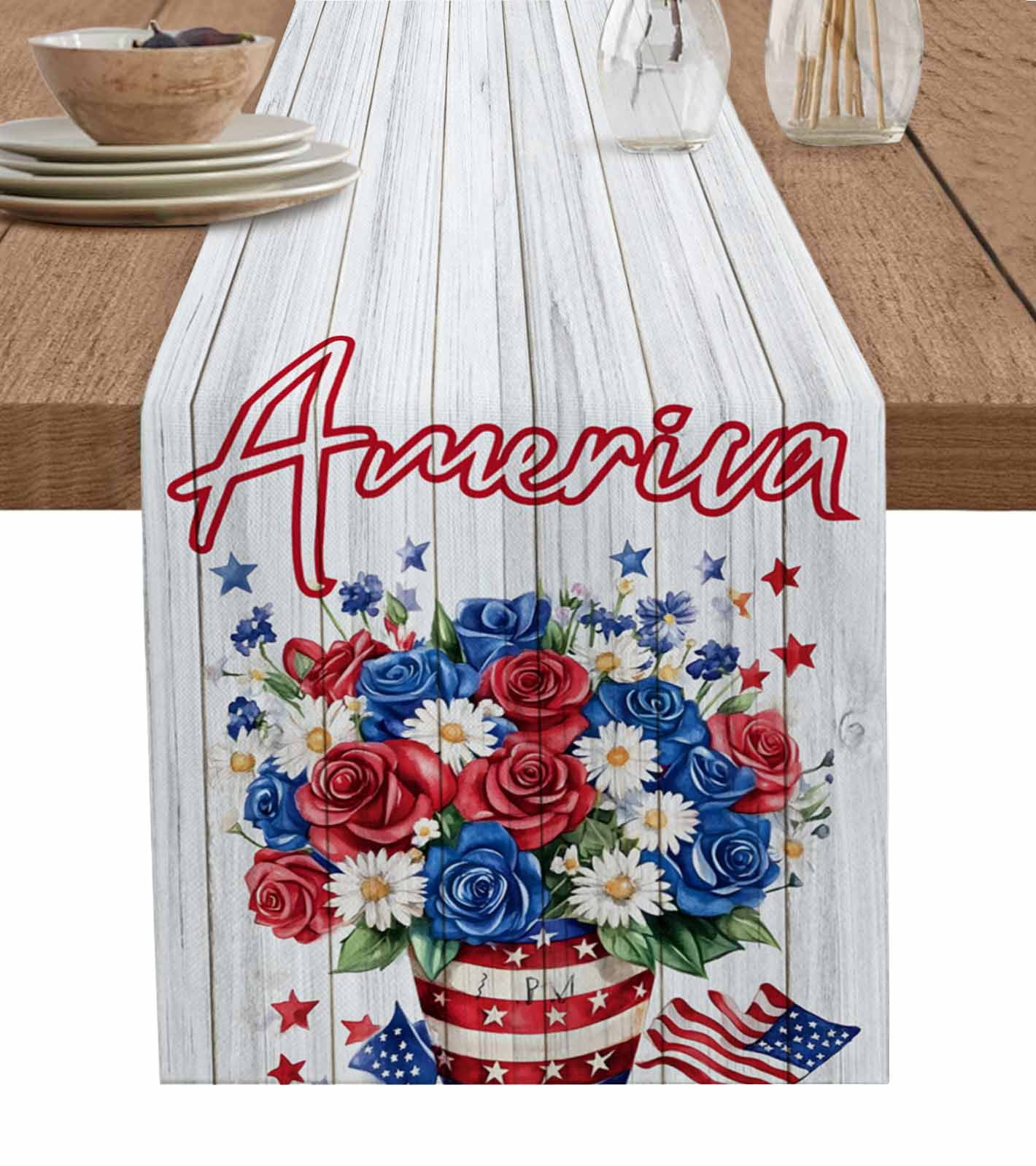Independence Day Table Runner 72 Inches, 4 of July Rose Wooden Grain ...