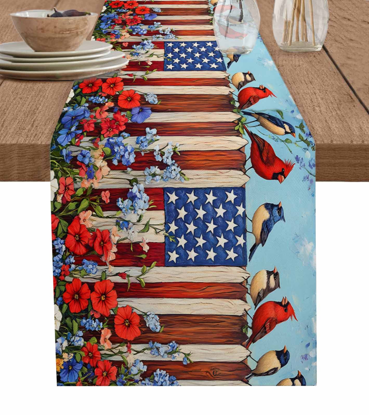 Independence Day Table Runner 72 Inches, 4th of July Bird USA Flag ...