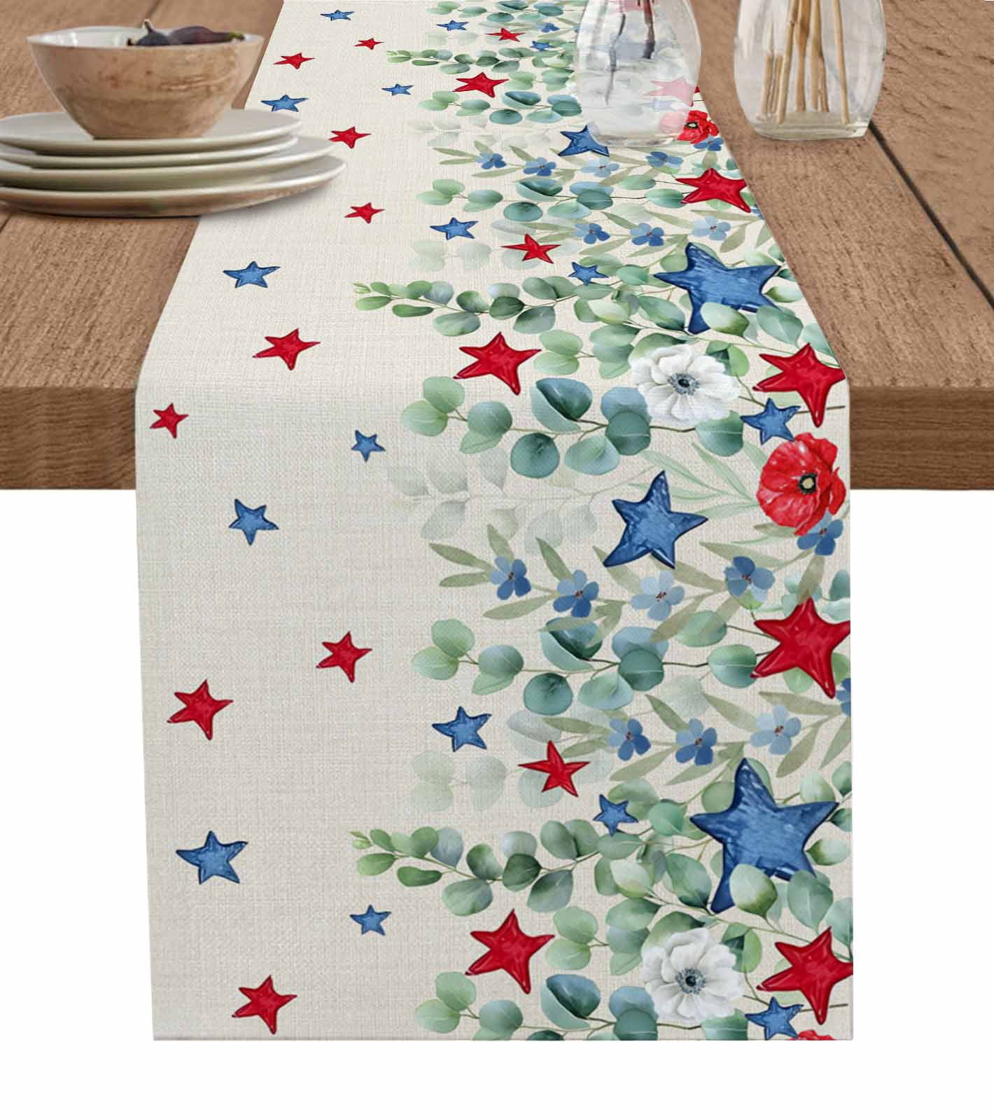 Independence Day Table Runner 72 Inches, 4th of July Star Eucalyptus ...