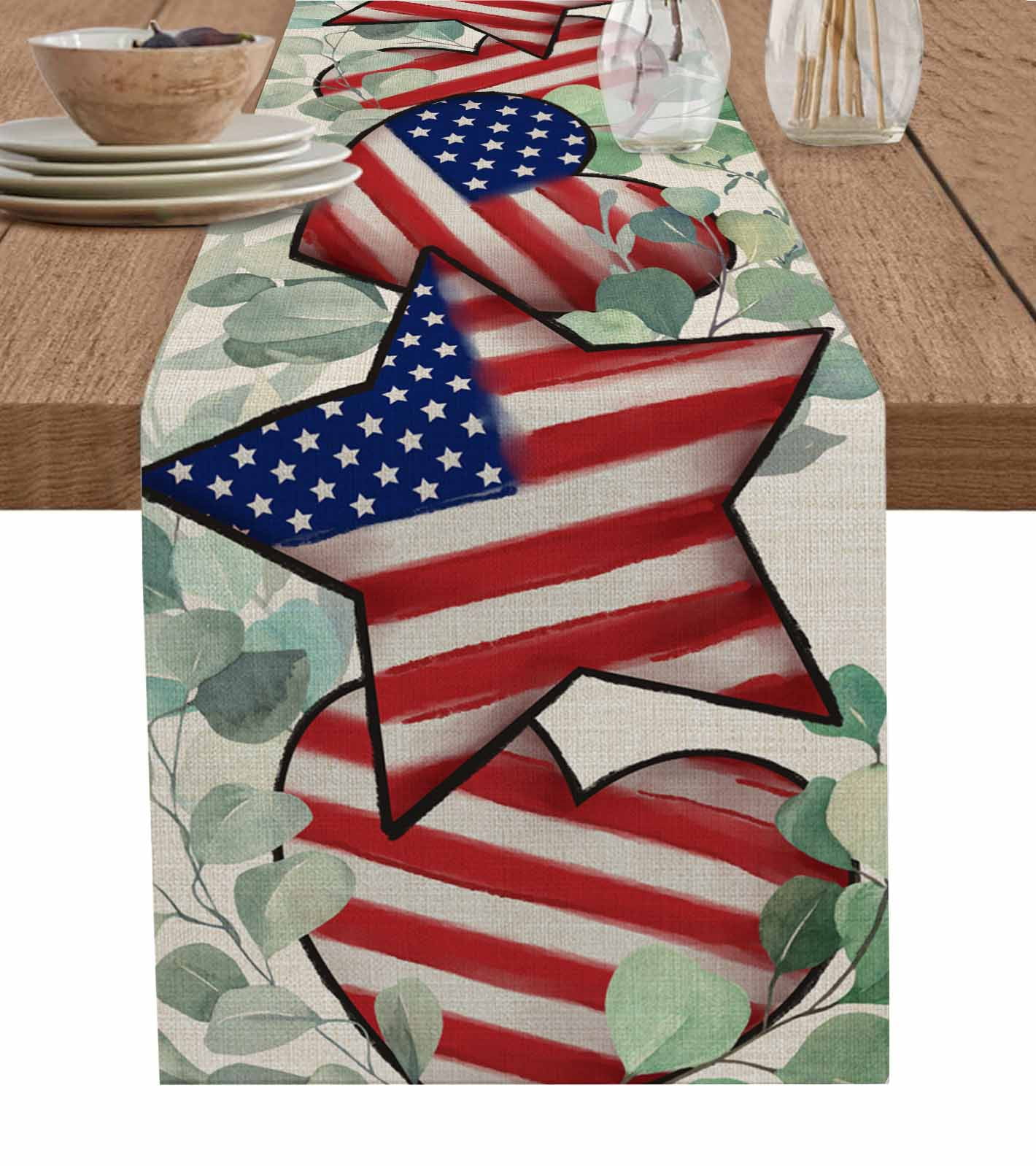 Independence Day Table Runner 72 Inches, Eucalyptus Vintage Star Stripe ...