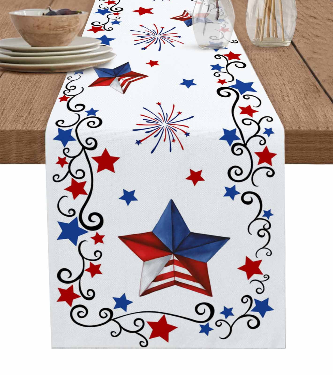Independence Day Table Runner 72 Inches, Red Blue Patriotic Star ...
