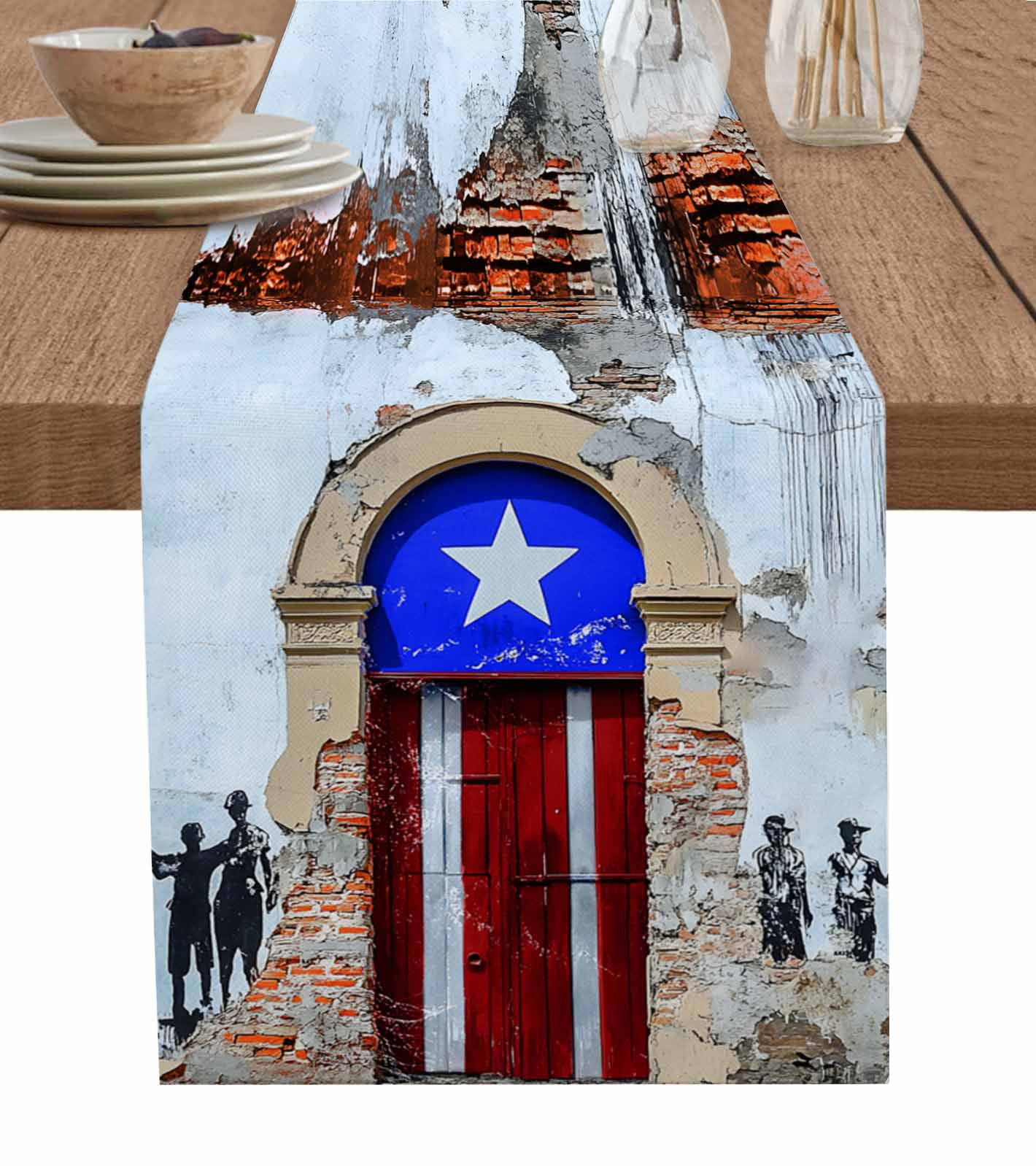 Independence Day Table Runner Mottled Country Graffiti Walls ...