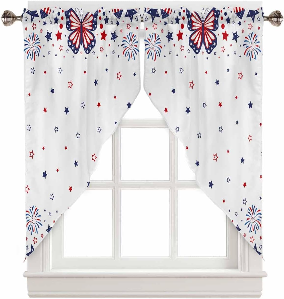 Independence Day Theme Swag Valances For Windows Rod Pocket Kitchen ...