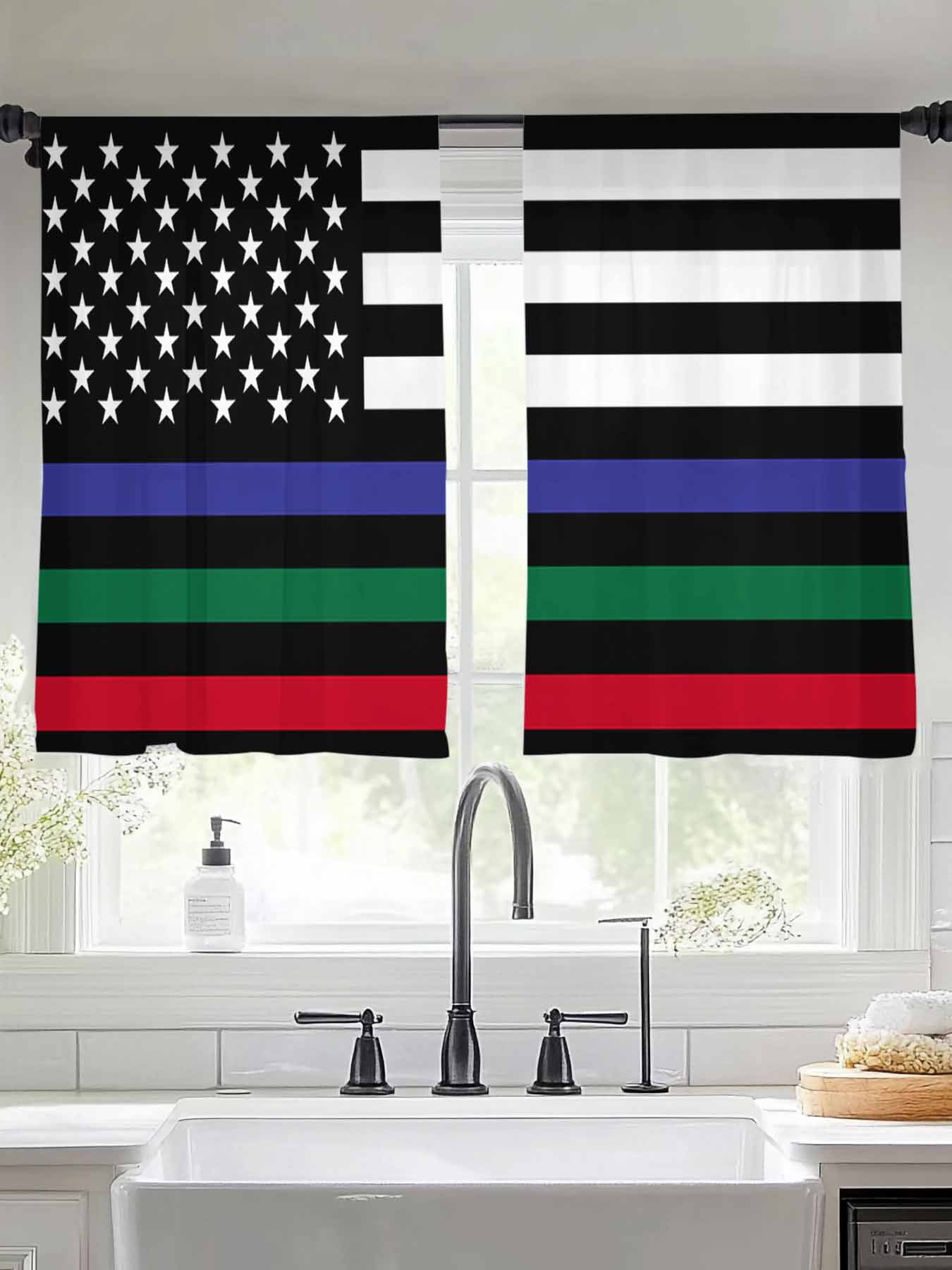 Independence Day USA Flag Chiffon Sheer Curtains 45 Inches Long,Police ...