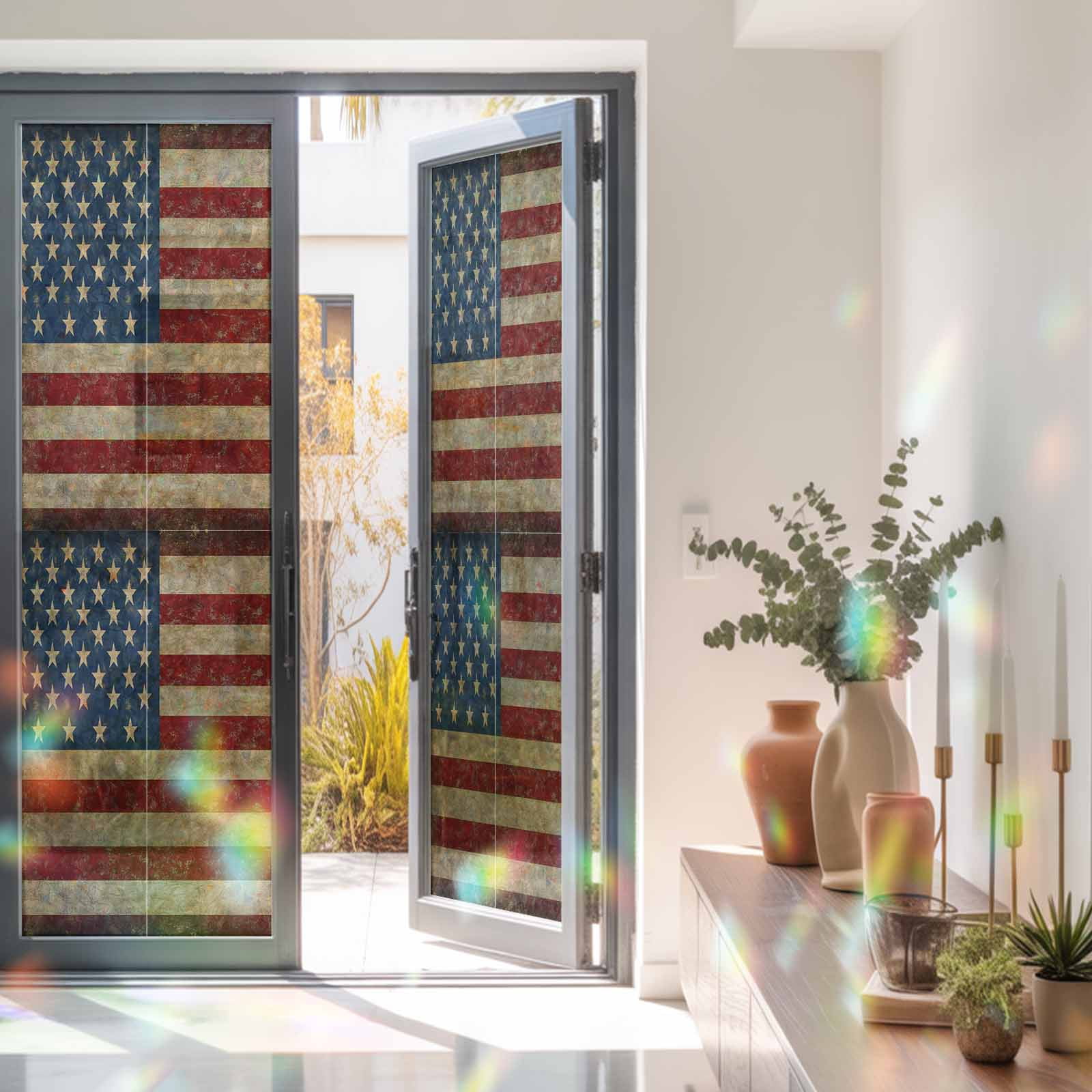 Independence Day USA Flag Vintage Window Privacy Film, Rainbow Film ...