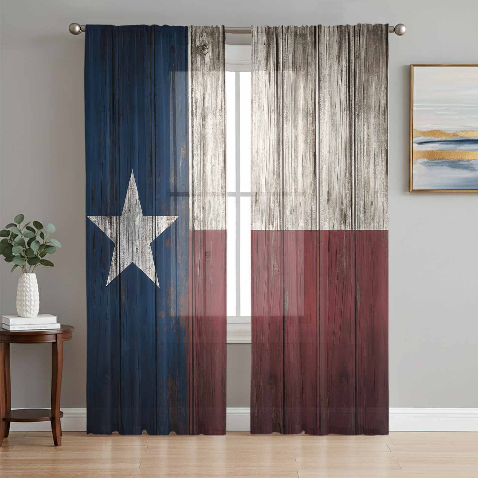 Independence Day USA State Flag Star Chiffon Sheer Curtains 108 Inches ...