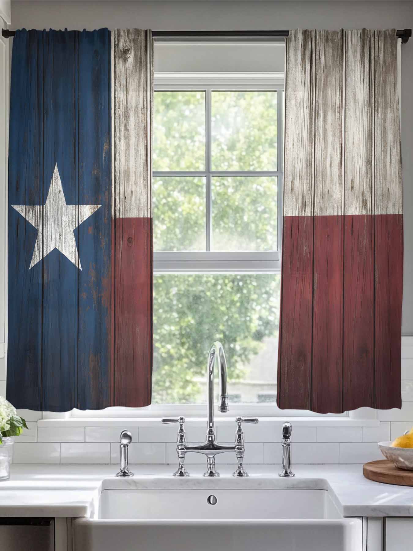 Independence Day USA State Flag Star Chiffon Sheer Curtains 63 Inches ...