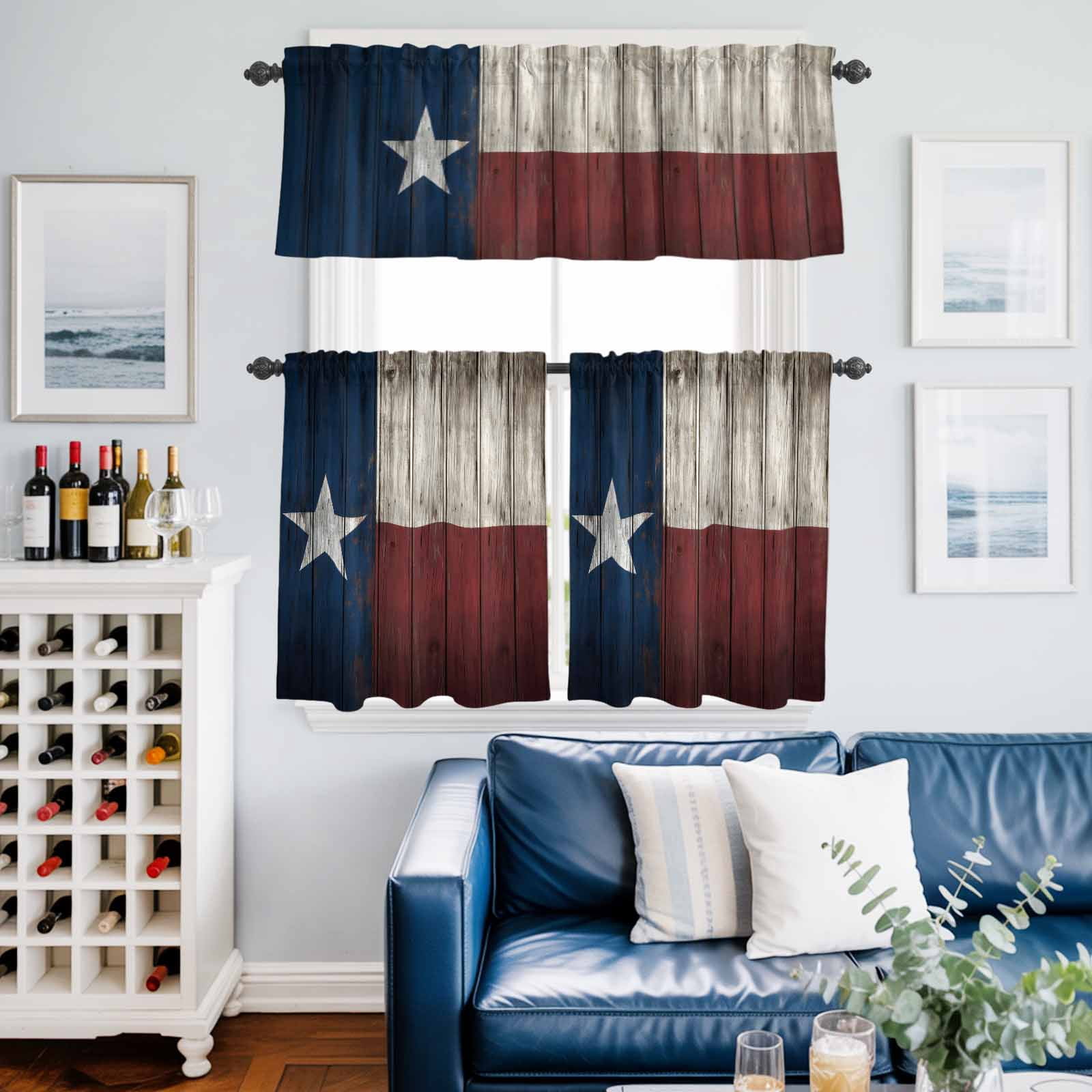 Independence Day USA State Flag Star Curtain Tier and Valance Set 3 ...