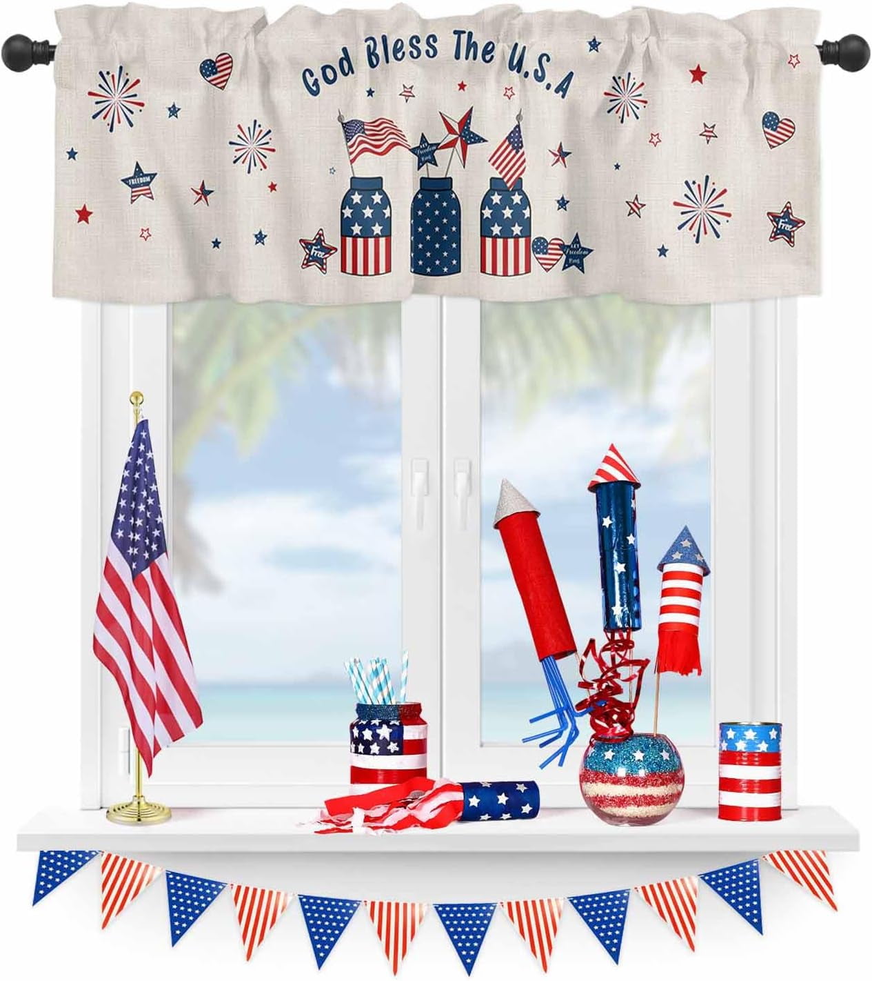 Independence Day Valance Curtains American Flag Patriotic July 4th ...
