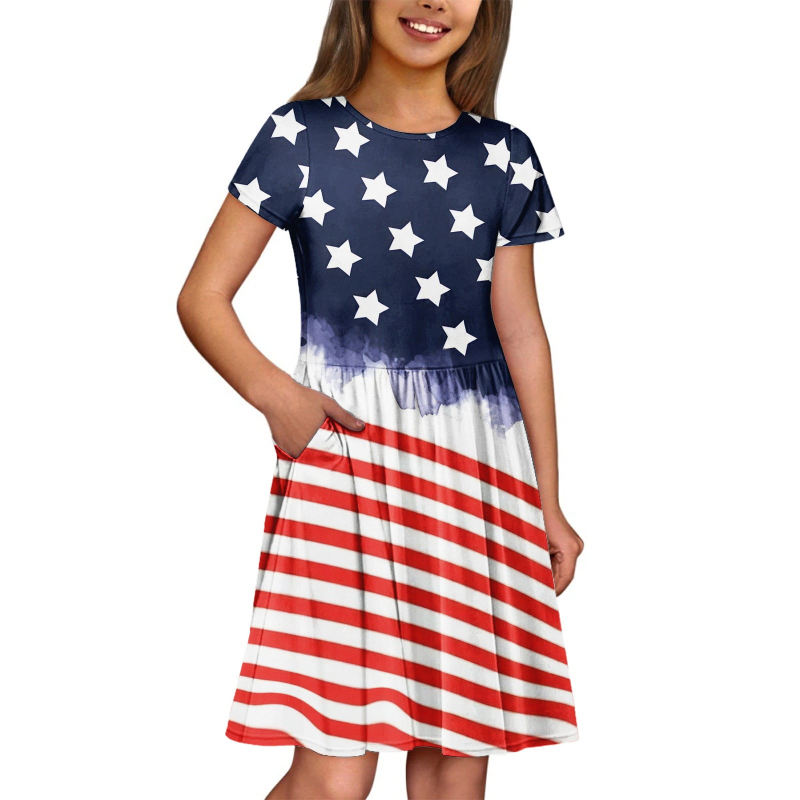 Independence Day Vermilion Girls' Dresses 4th Of July Crewneck Red Blue ...