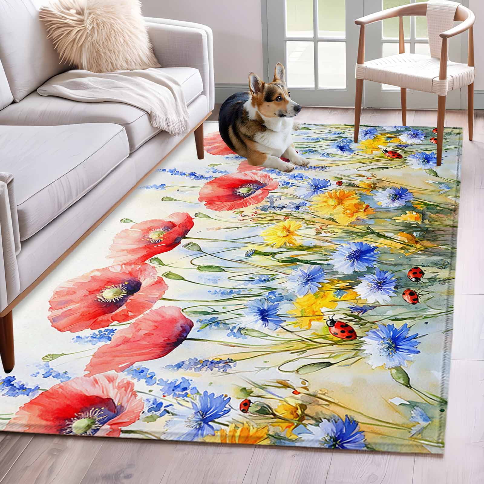 Independence Day Washable Area Rug 2.7 x 5 ft Vintage Red Blue ...