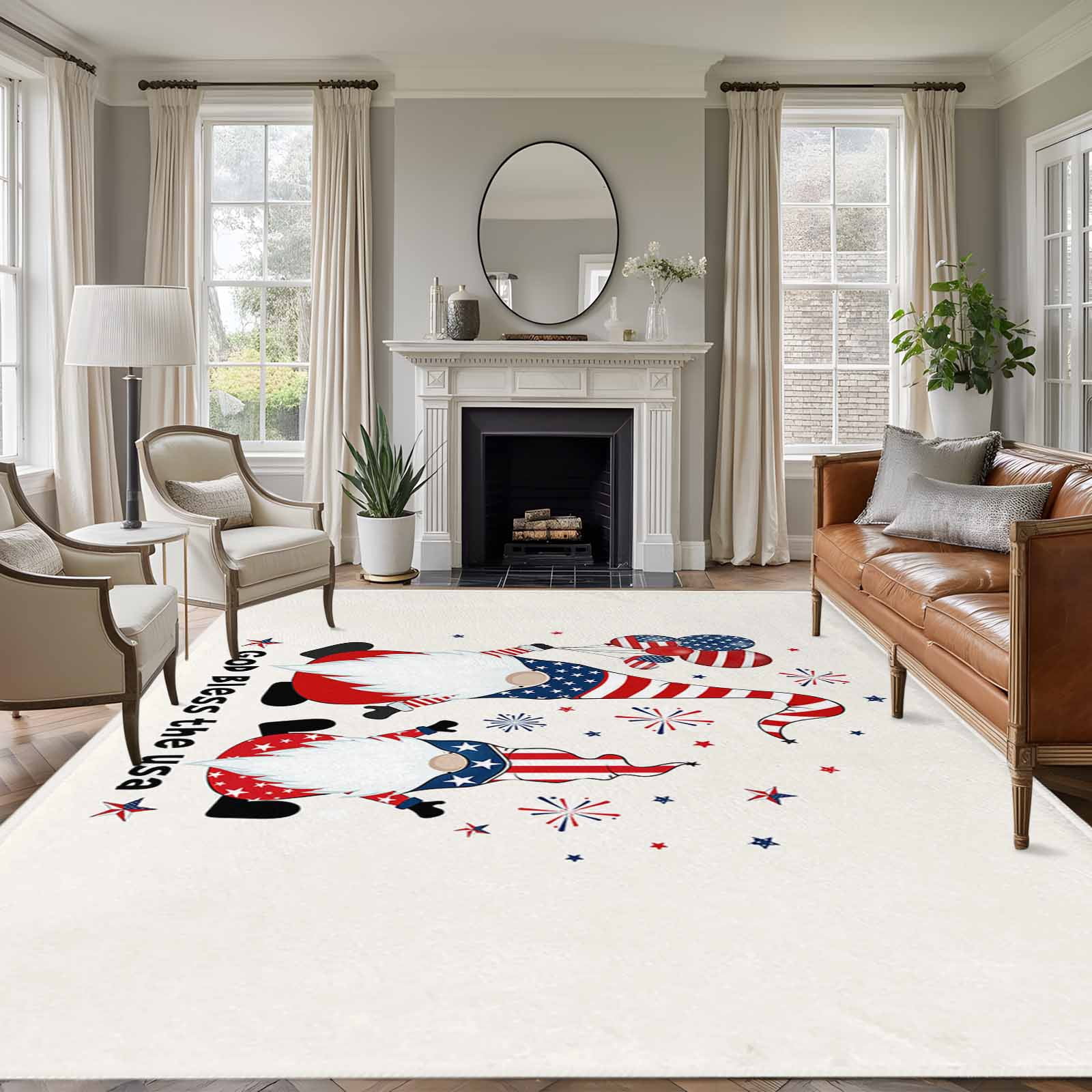 Independence Day Washable Area Rug 6 x 9 ft God Bless the USA, Soft Non ...