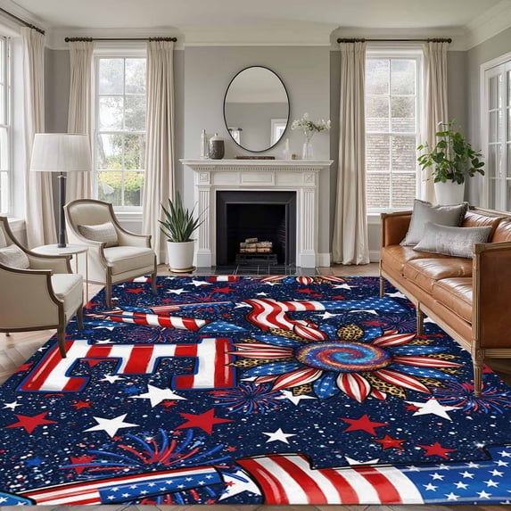 Independence Day Washable Living Room Rugs 5'x8', Abstract American ...
