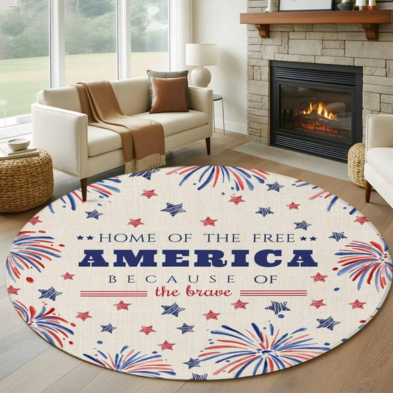 Independence Day Washable Round Area Rug 7 ft, America Fireworks Red ...