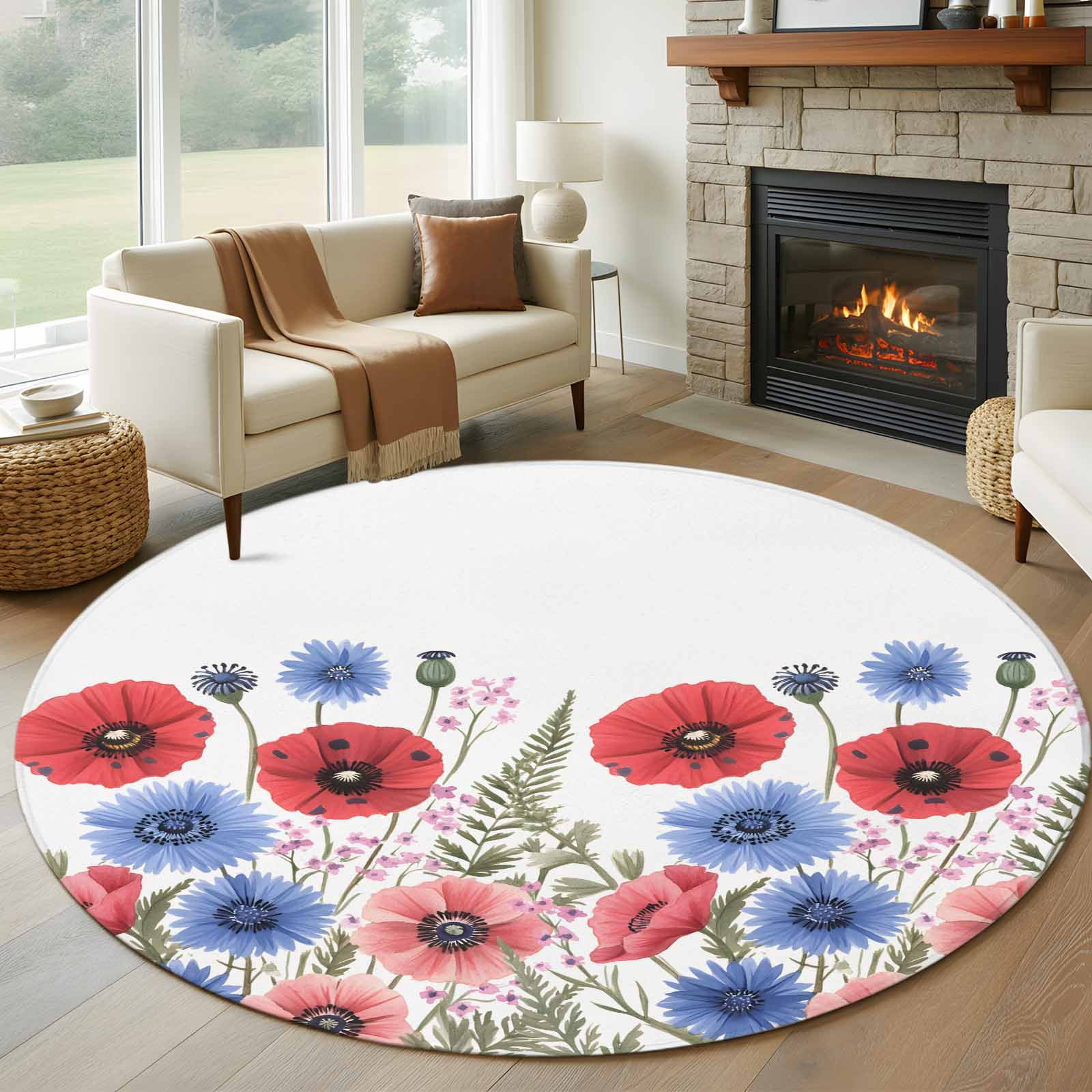 Independence Day Washable Round Area Rug 7 ft, Watercolor Concubine ...