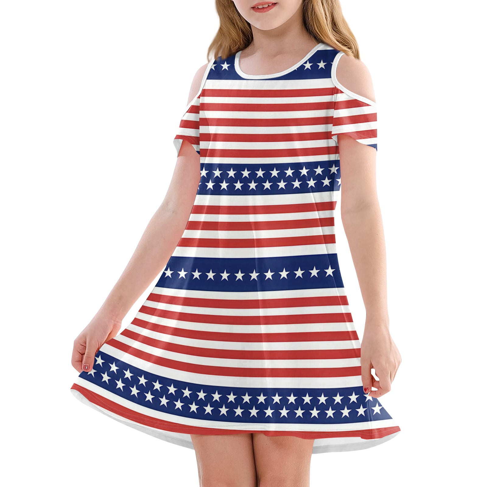 Independence Day Watermelon Red Dresses for Girls 1776 Crew Neck Cold ...