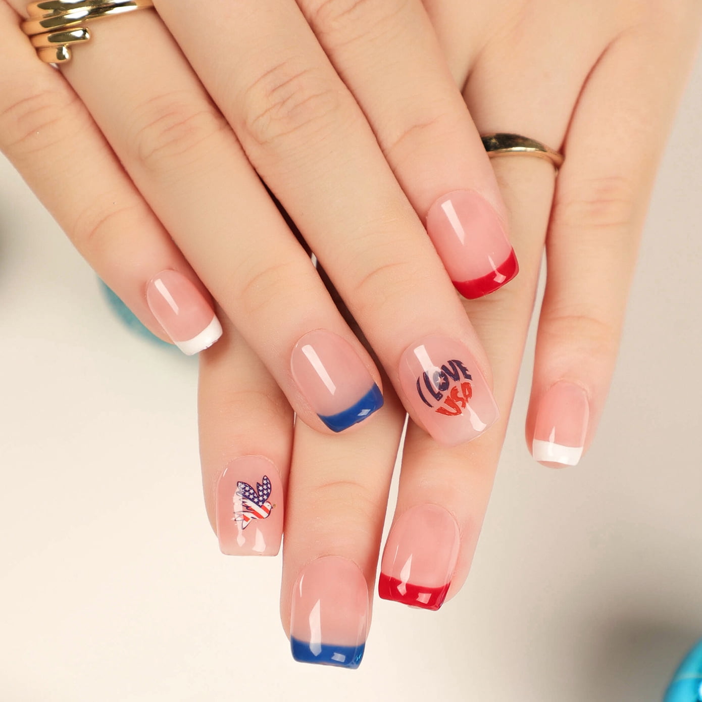 Independence Day Wear Nail Short Square Nail Art False Nail Cross ...