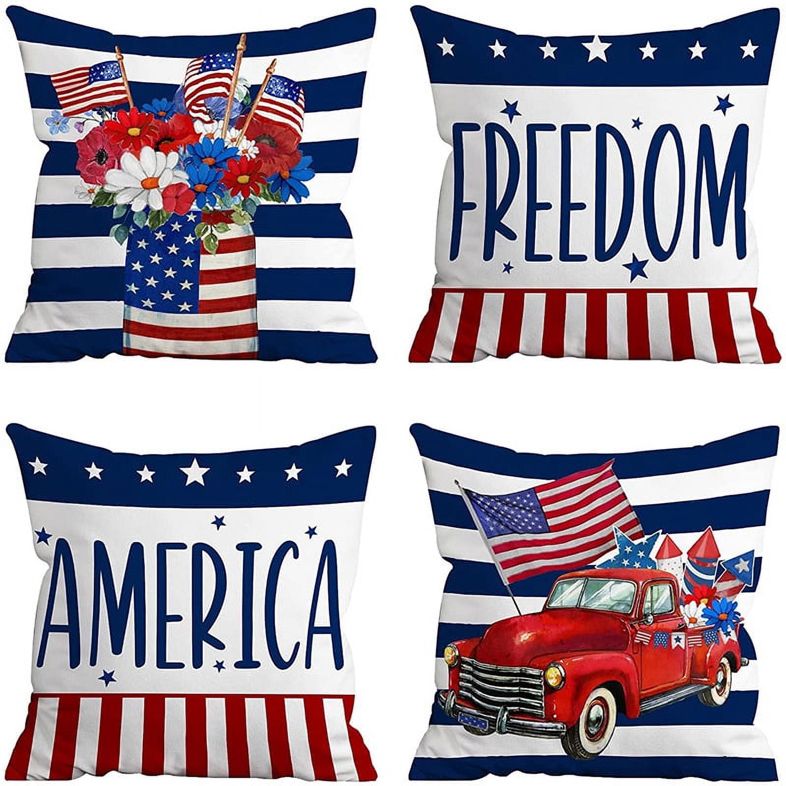 Independence Day Welcome Pillow Covers 18x18 Inch Red Blue Stars ...