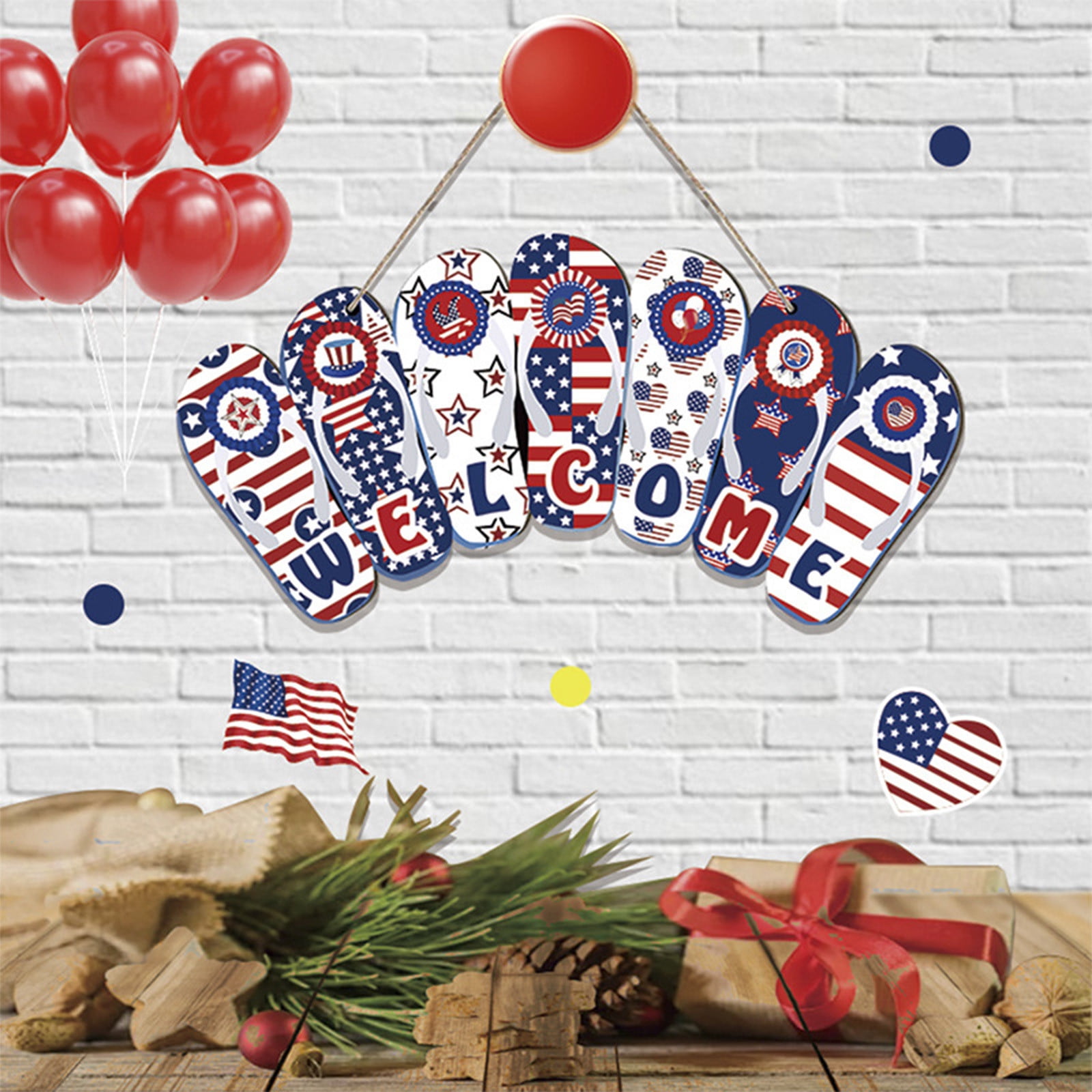Independence Day Welcome Sign Door Hanging Decor - Patriotic Red, White ...