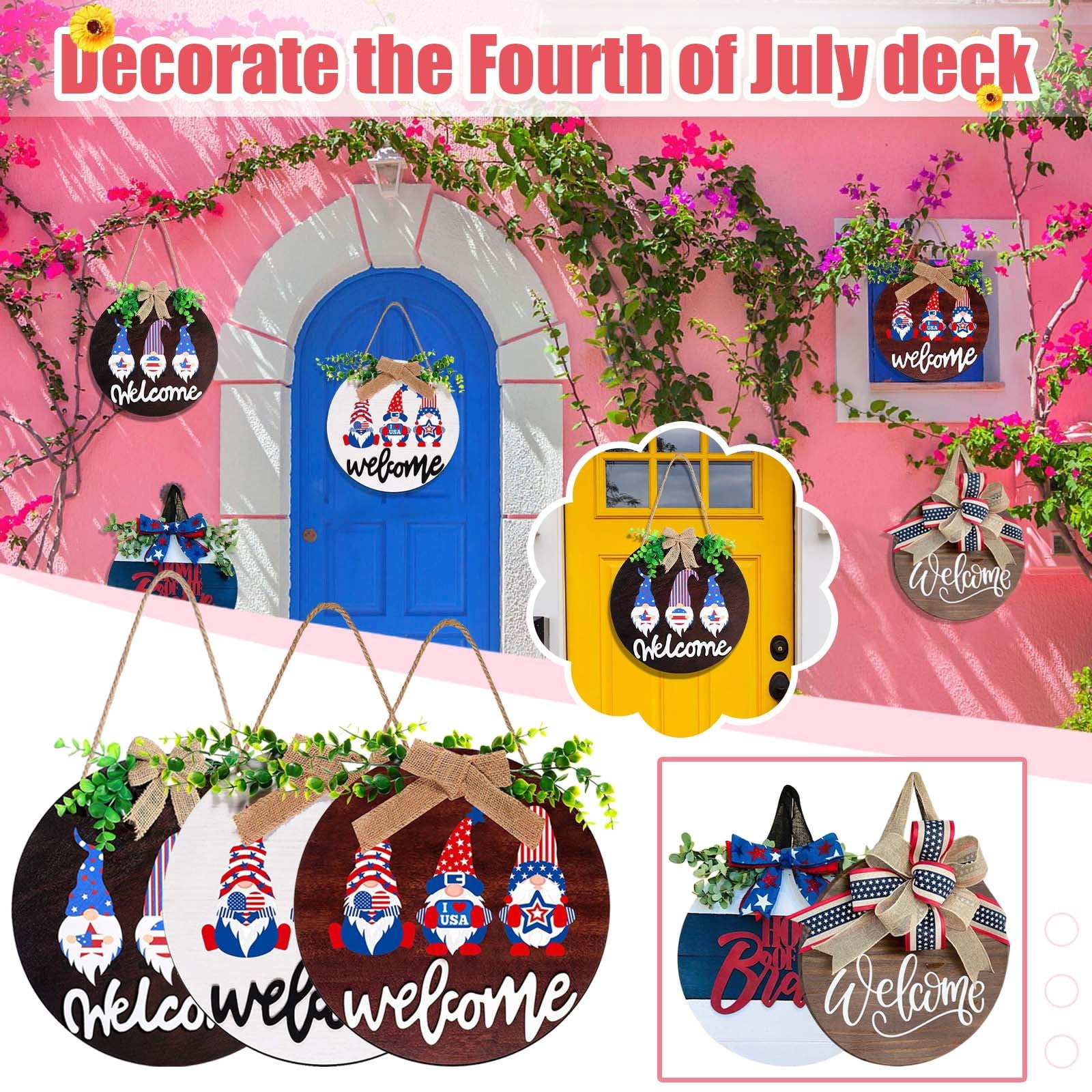 Independence Day Welcome Wreath Sign 2025 Patriotic Hanging Signs ...