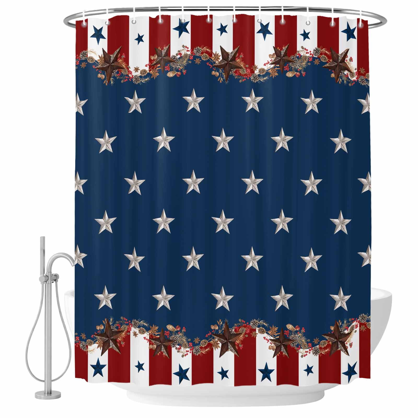 Independence Day Western Stars Shower Curtain with Rustproof Grommets ...