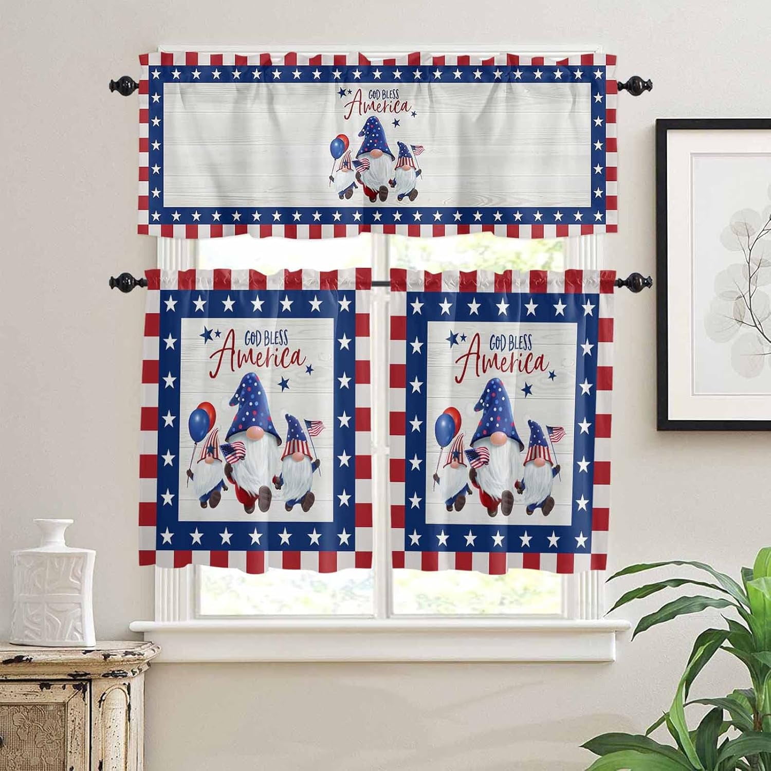 Independence Day Window Curtain Set with Tiers and Valance, 3 Pieces ...