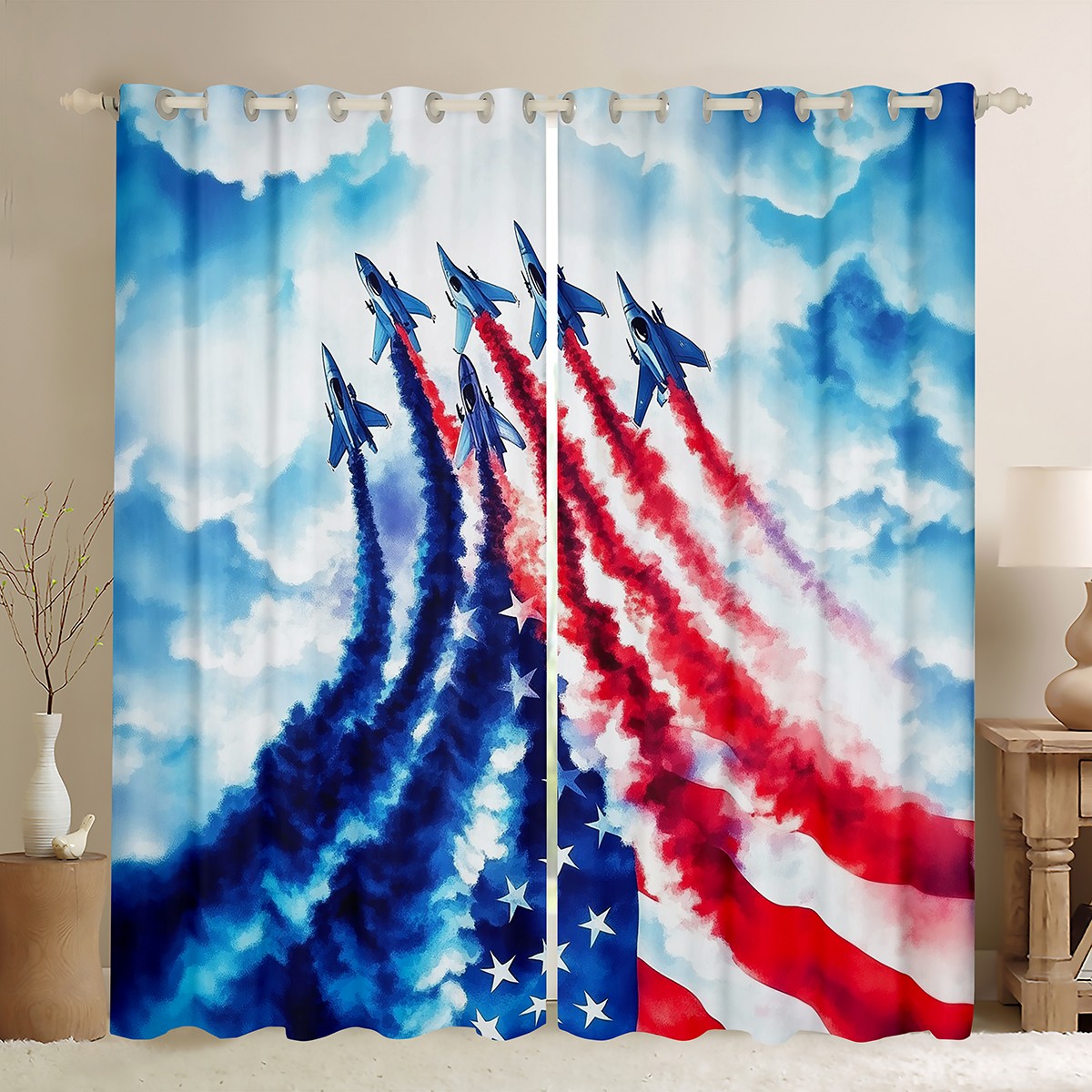 Independence Day Window Drapes,Fighter Plane Aviation Airplane Military ...