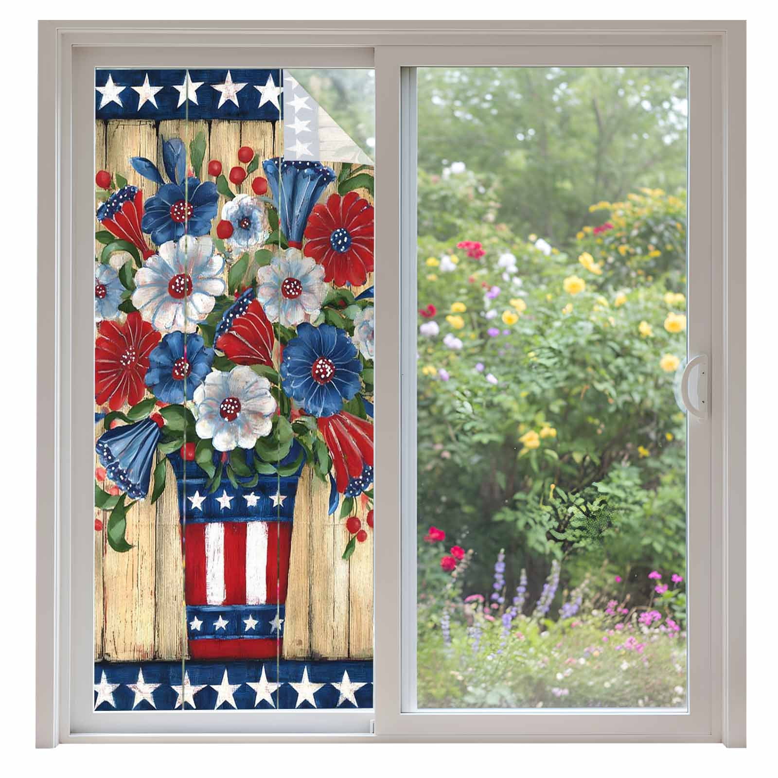 Independence Day Window Privacy Film, U.S. Flag Themed Farmhouse Flower ...