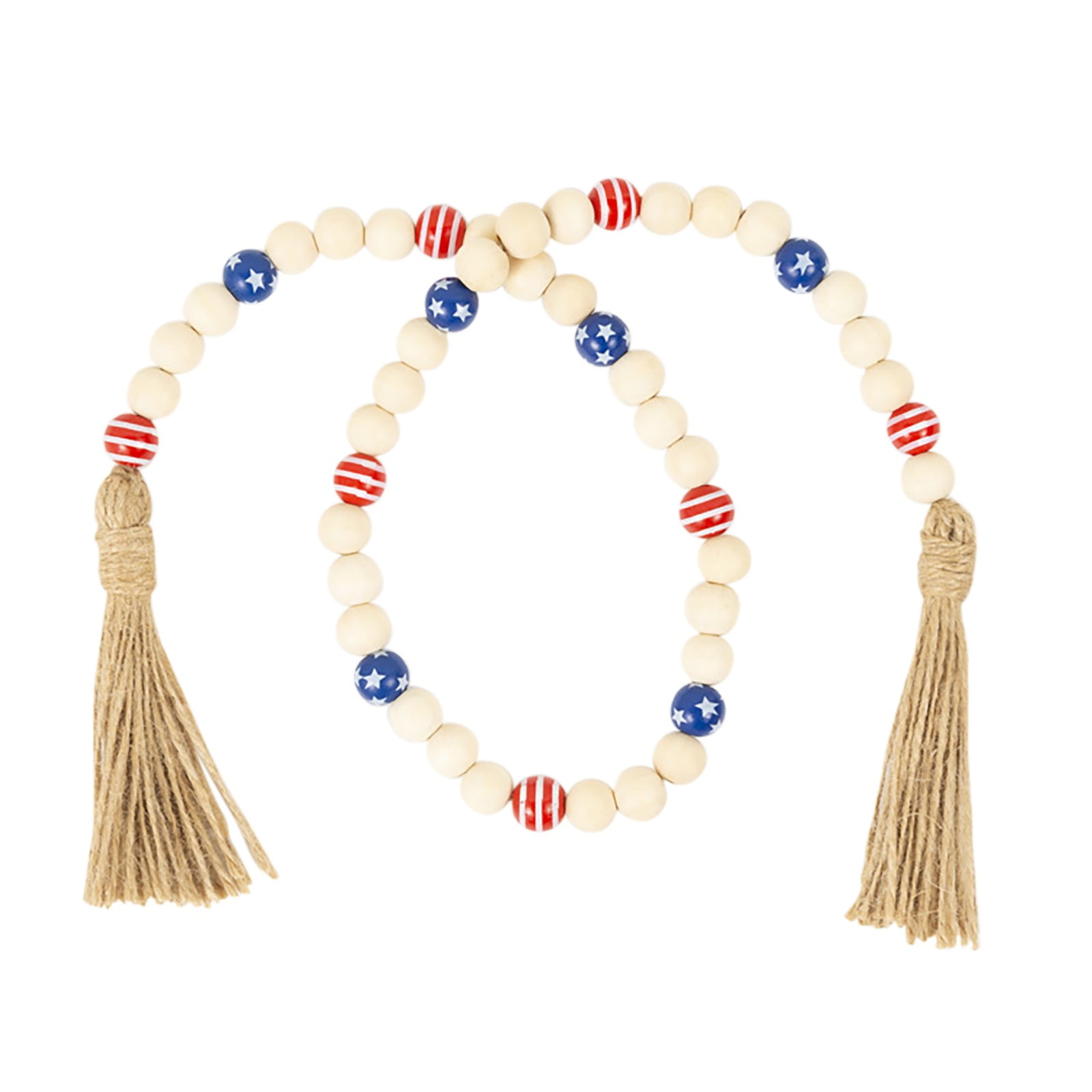Independence Day Wood Bead Garland with Rustic Tassels Patriotic Labor ...