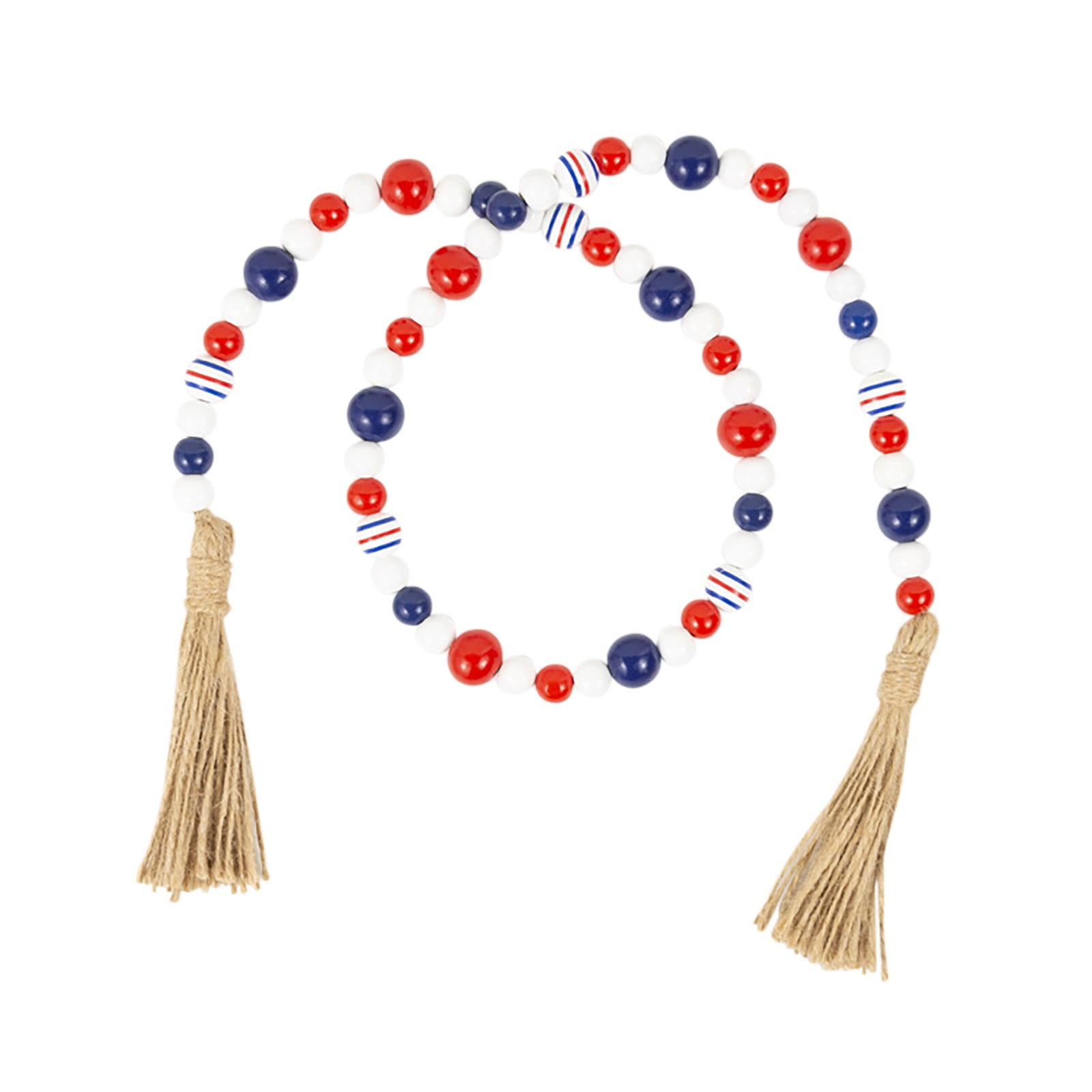 Independence Day Wood Bead Garland With Rustic Tassels Patriotic Wood ...