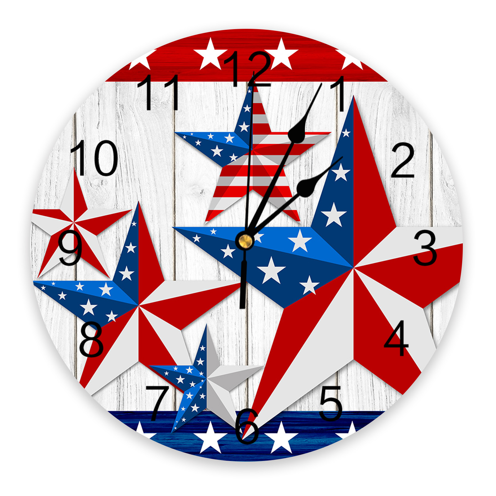 Independence Day Wood Grain Pentagram Living Room Clock Wall Round ...