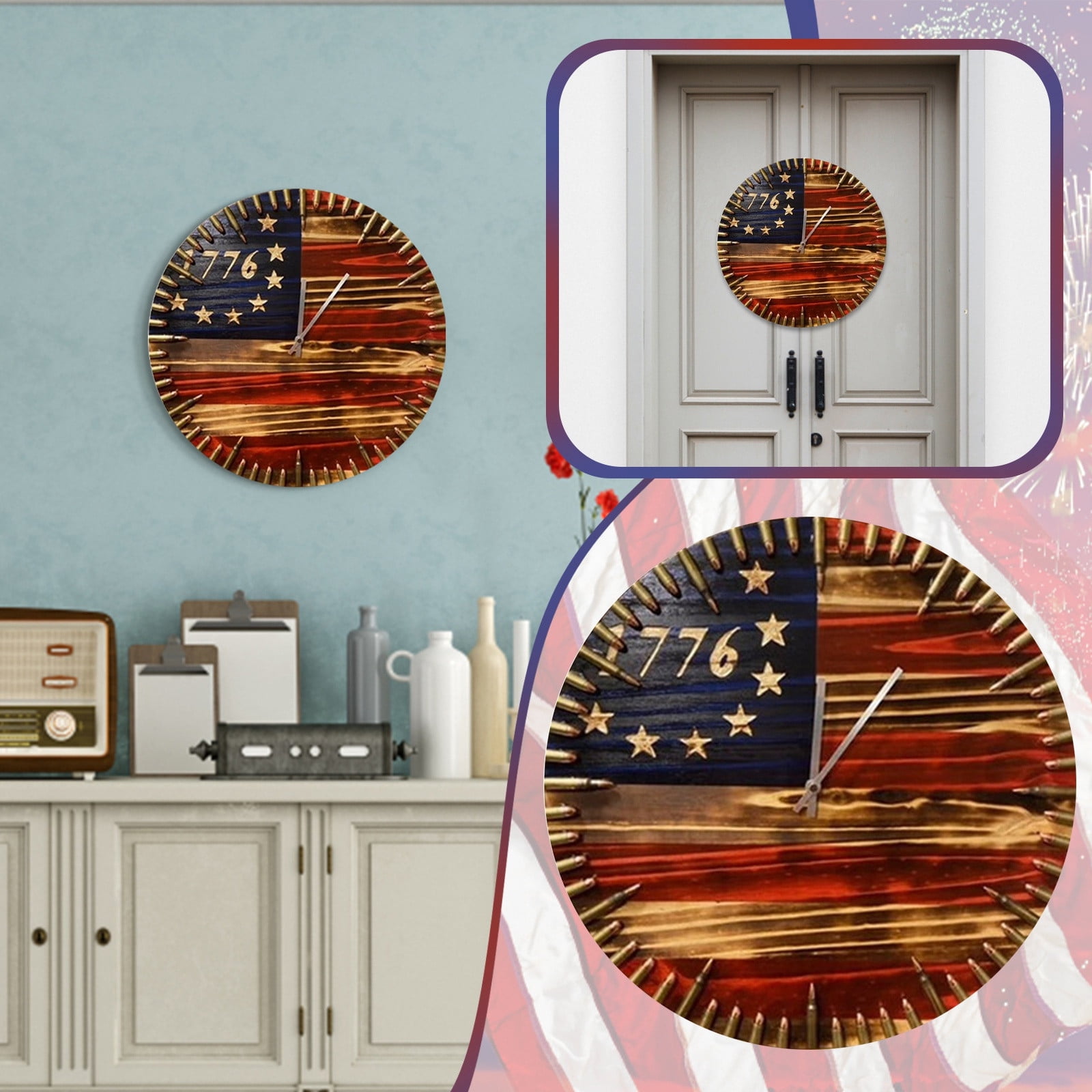 Independence Day Wooden Clock 2025 Giant Decorative Wall Clocks ...