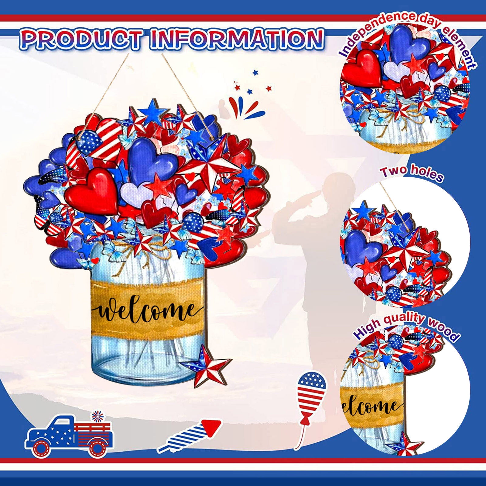 Independence Day Wooden Door Sign | Patriotic Star Spangled US Flag ...